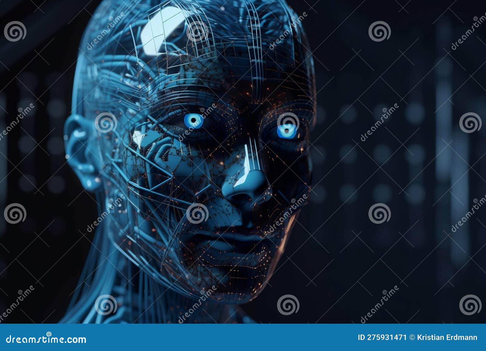 Blue Hologram Human Face: Neural Networks & Machine Learning in Tech ...