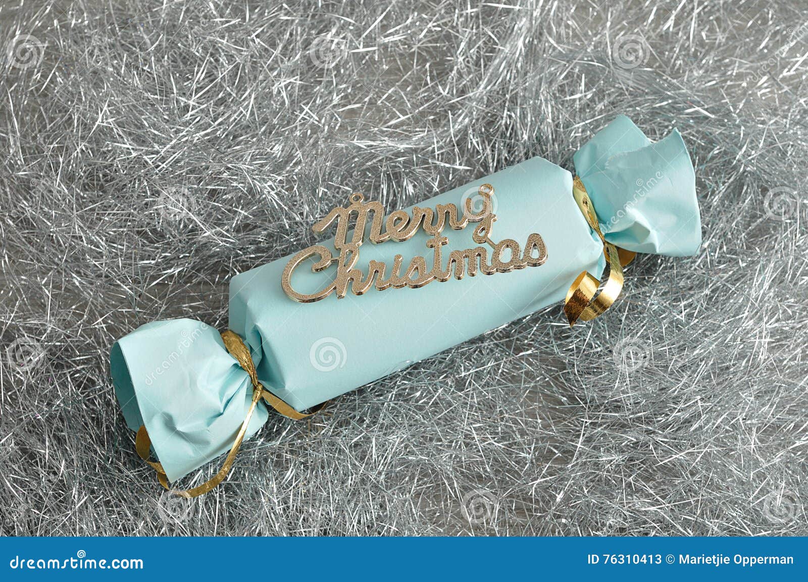A Blue Home Made Christmas Cracker Stock Image - Image of text, shiny ...