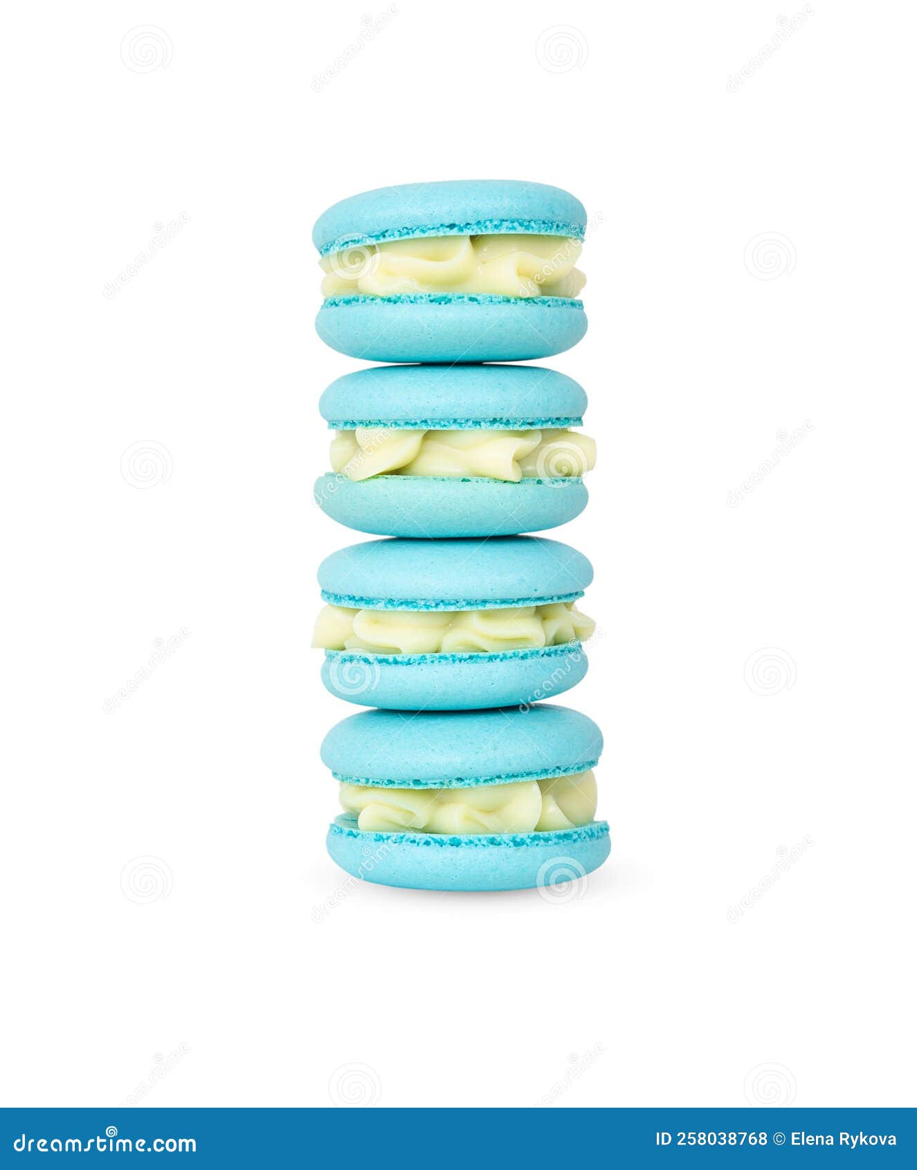Blue Homemade Macarons Stack Isolated on White Stock Photo - Image of ...