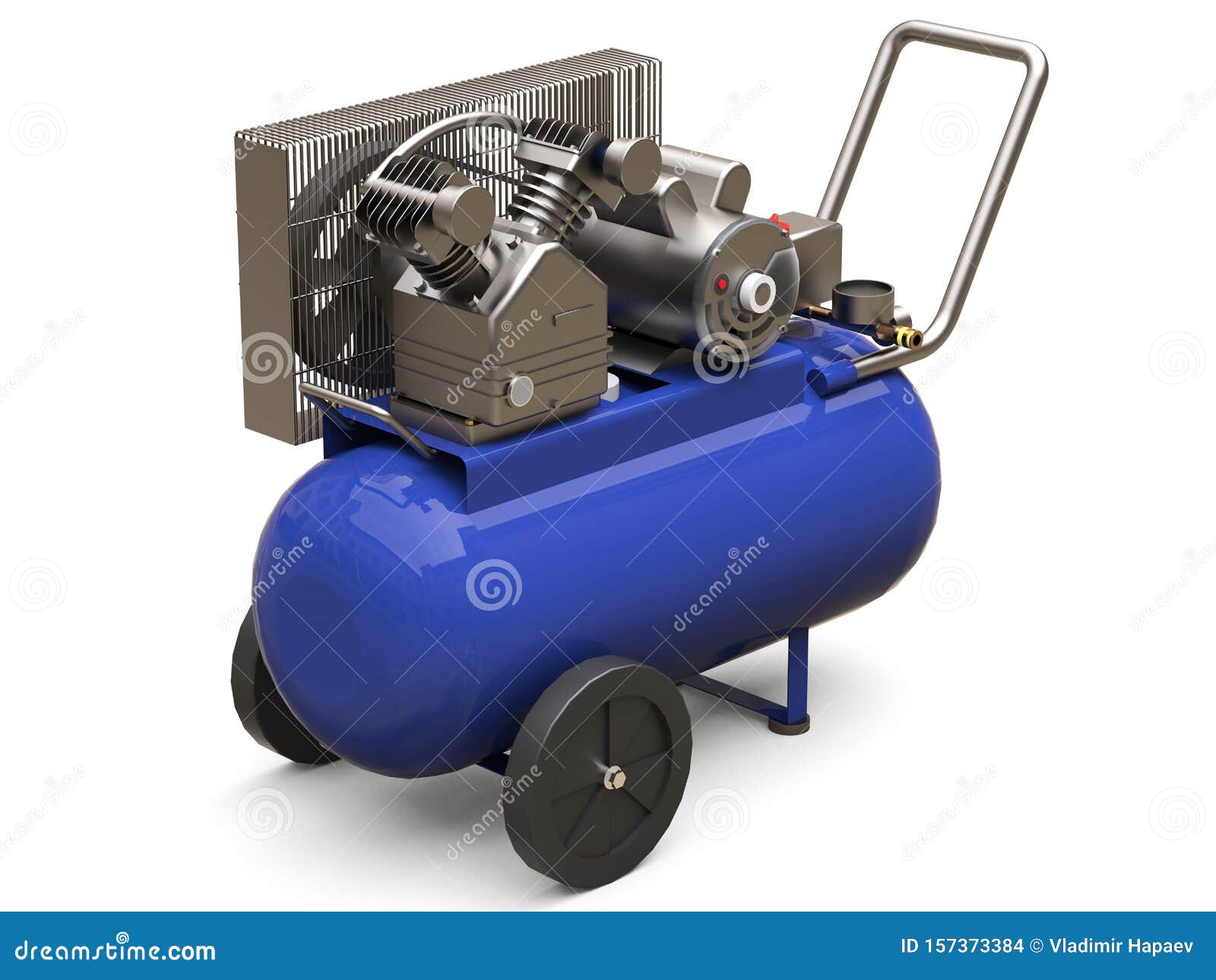 Blue Horizontal Air Compressor Isolated on a White Background. 3d ...