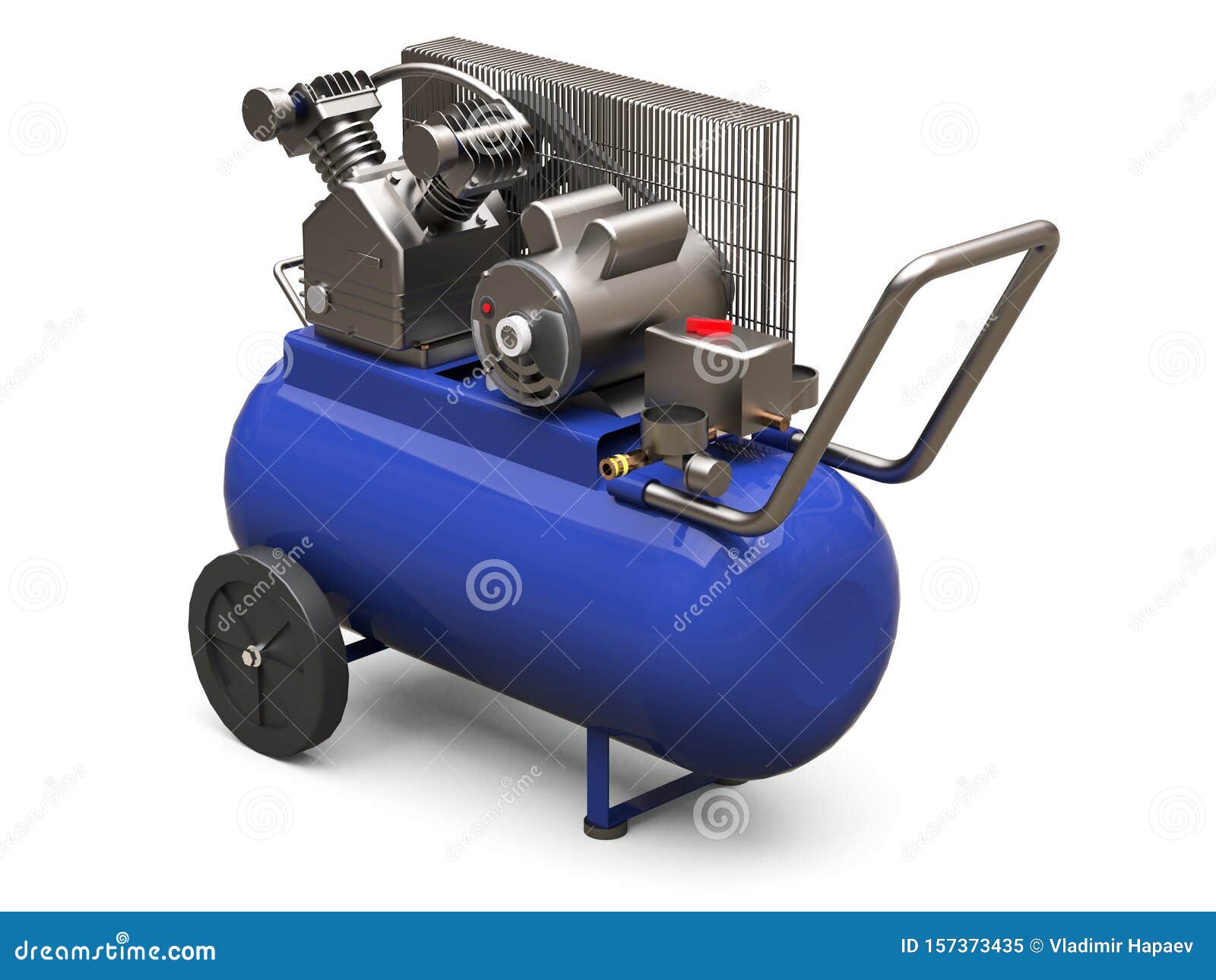 Blue Horizontal Air Compressor Isolated on a White Background. 3d ...