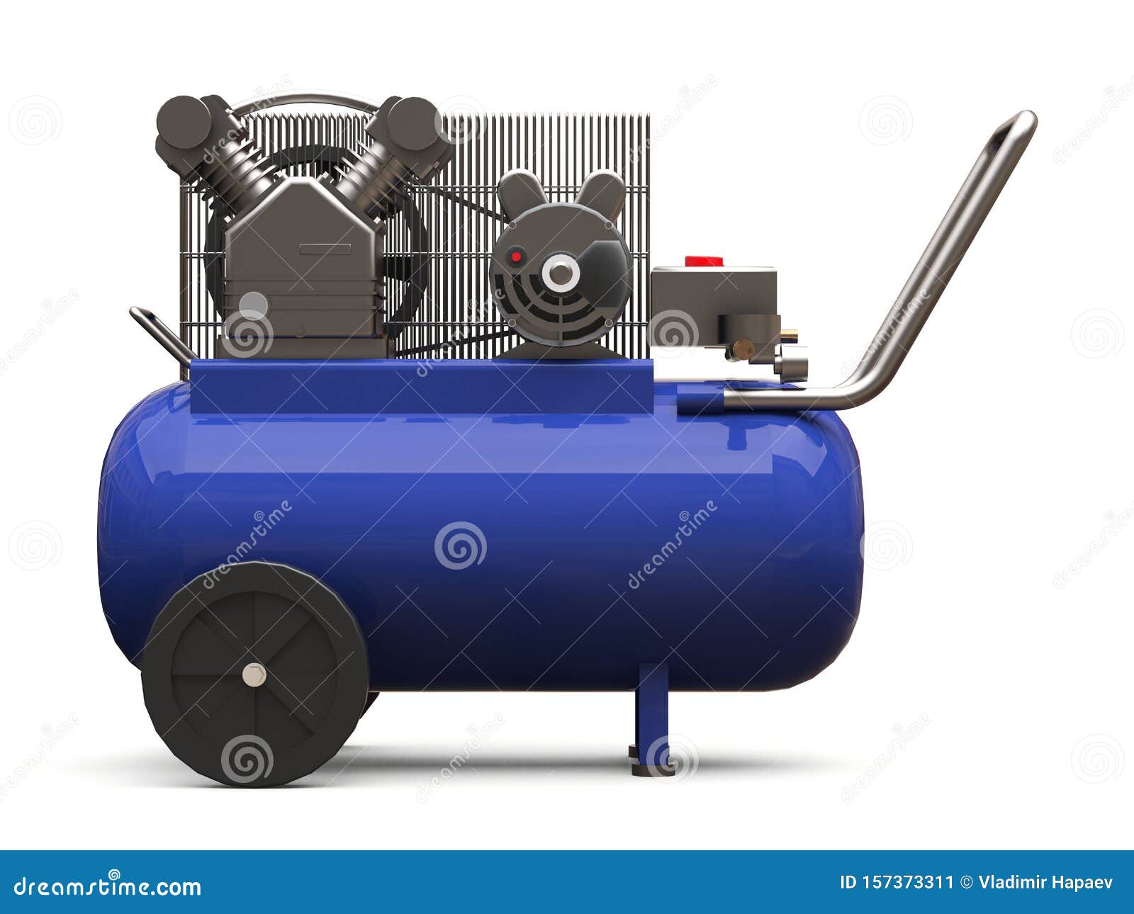 Blue Horizontal Air Compressor Isolated on a White Background. 3d ...