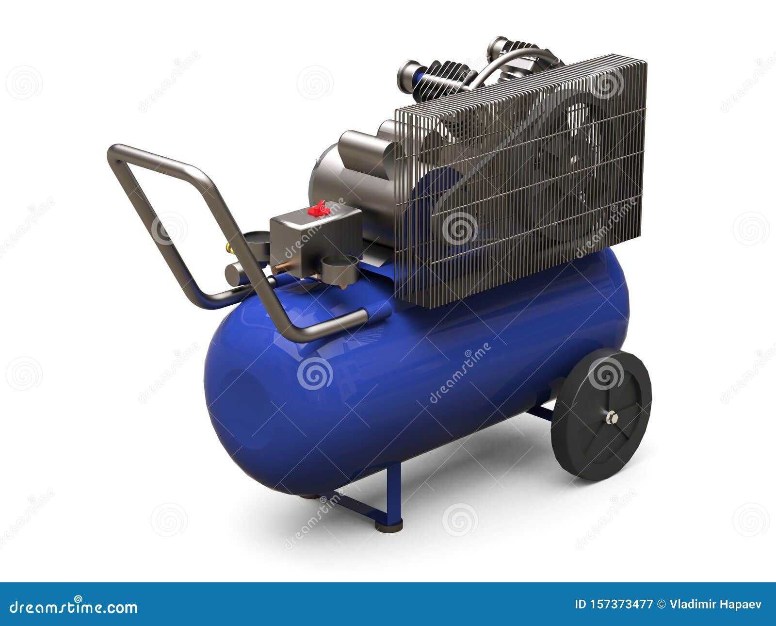 Blue Horizontal Air Compressor Isolated on a White Background. 3d ...