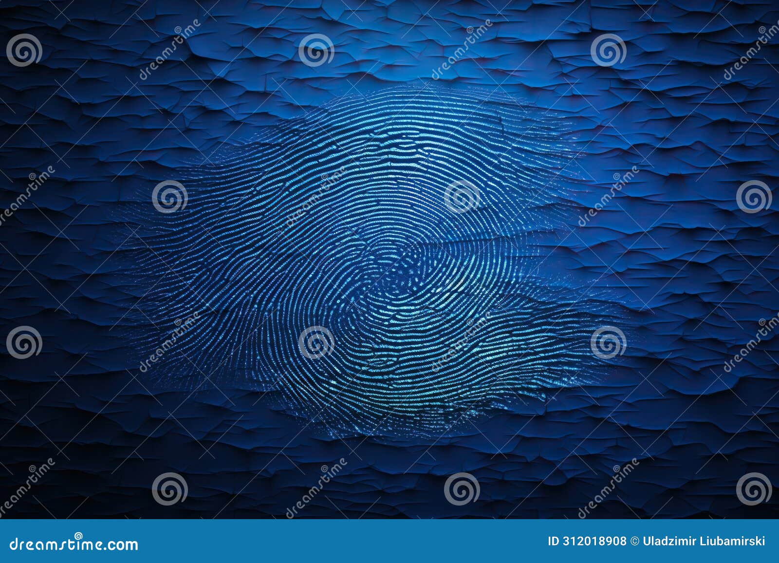Blue Horizontal Background with Fingerprint Texture Close Up. Generated ...