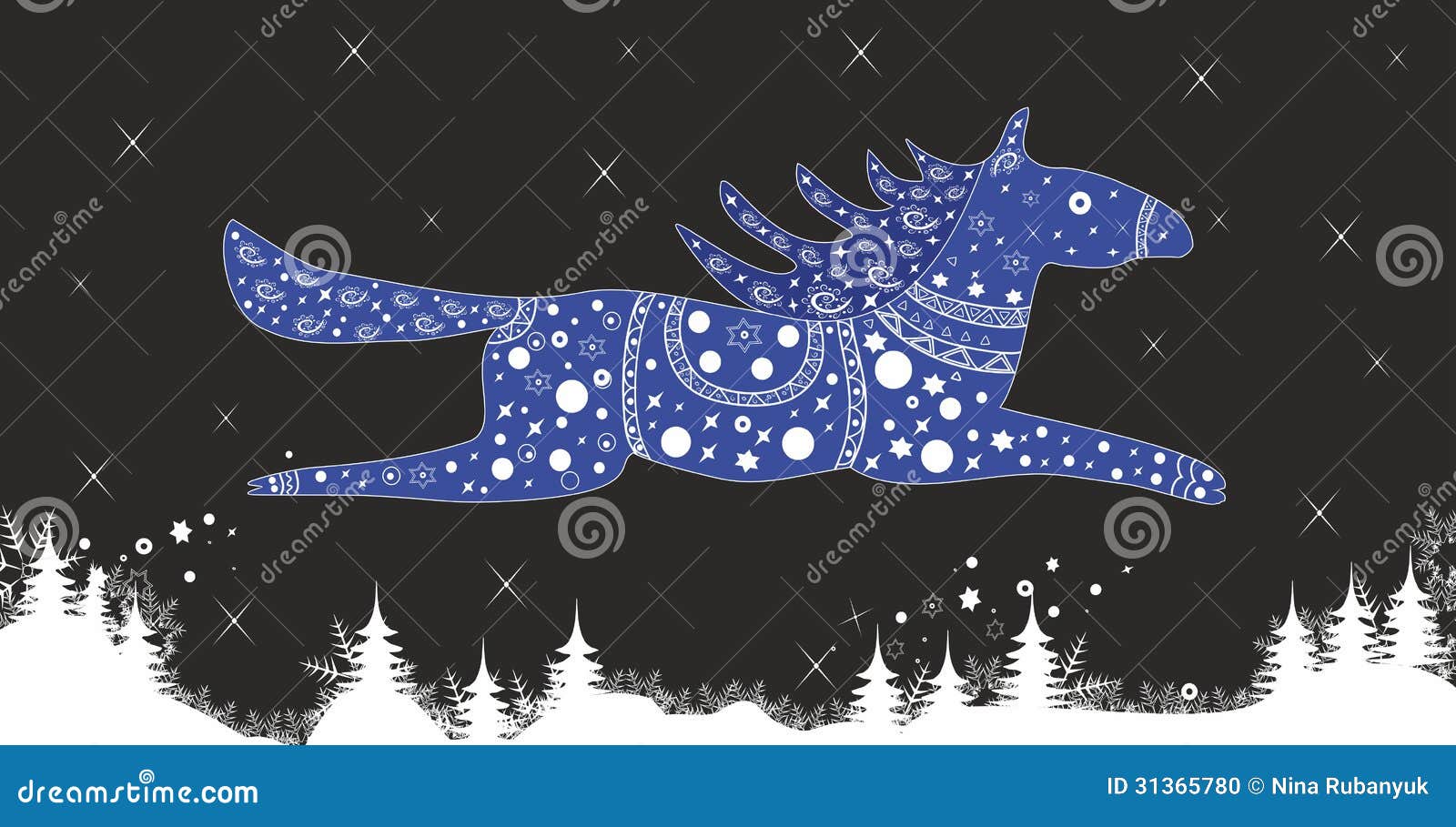 Blue Horse.Festive Christmas Illustration Stock Illustration ...