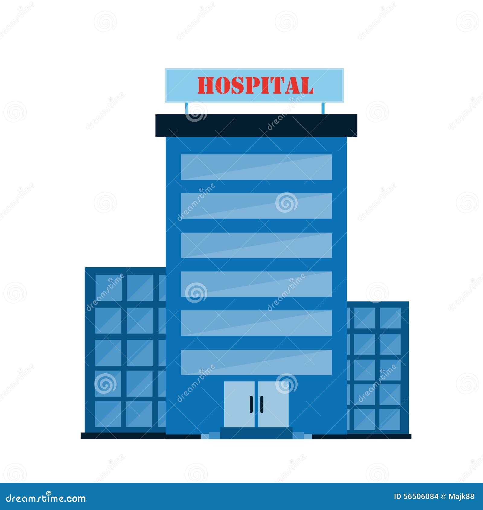Blue Hospital Building with Doors Stock Illustration - Illustration of ...
