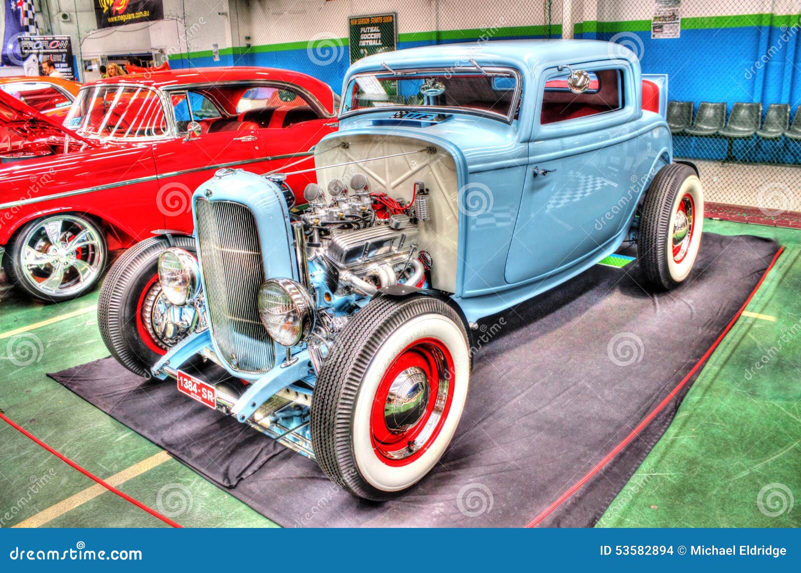 Blue hot rod editorial stock image. Image of display - 53582894