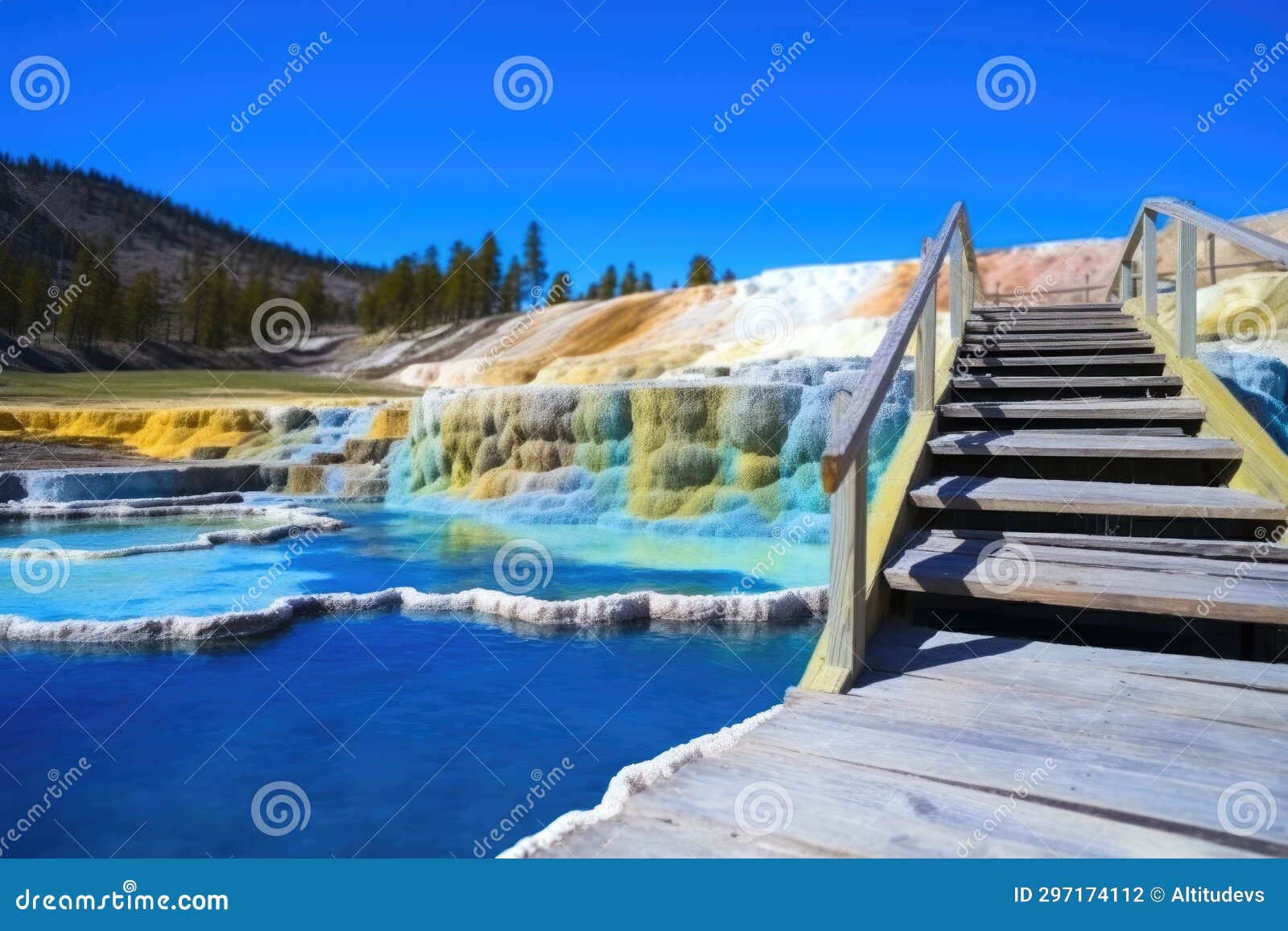 Blue Hot Spring with Ramp Access Stock Photo - Image of scenery ...