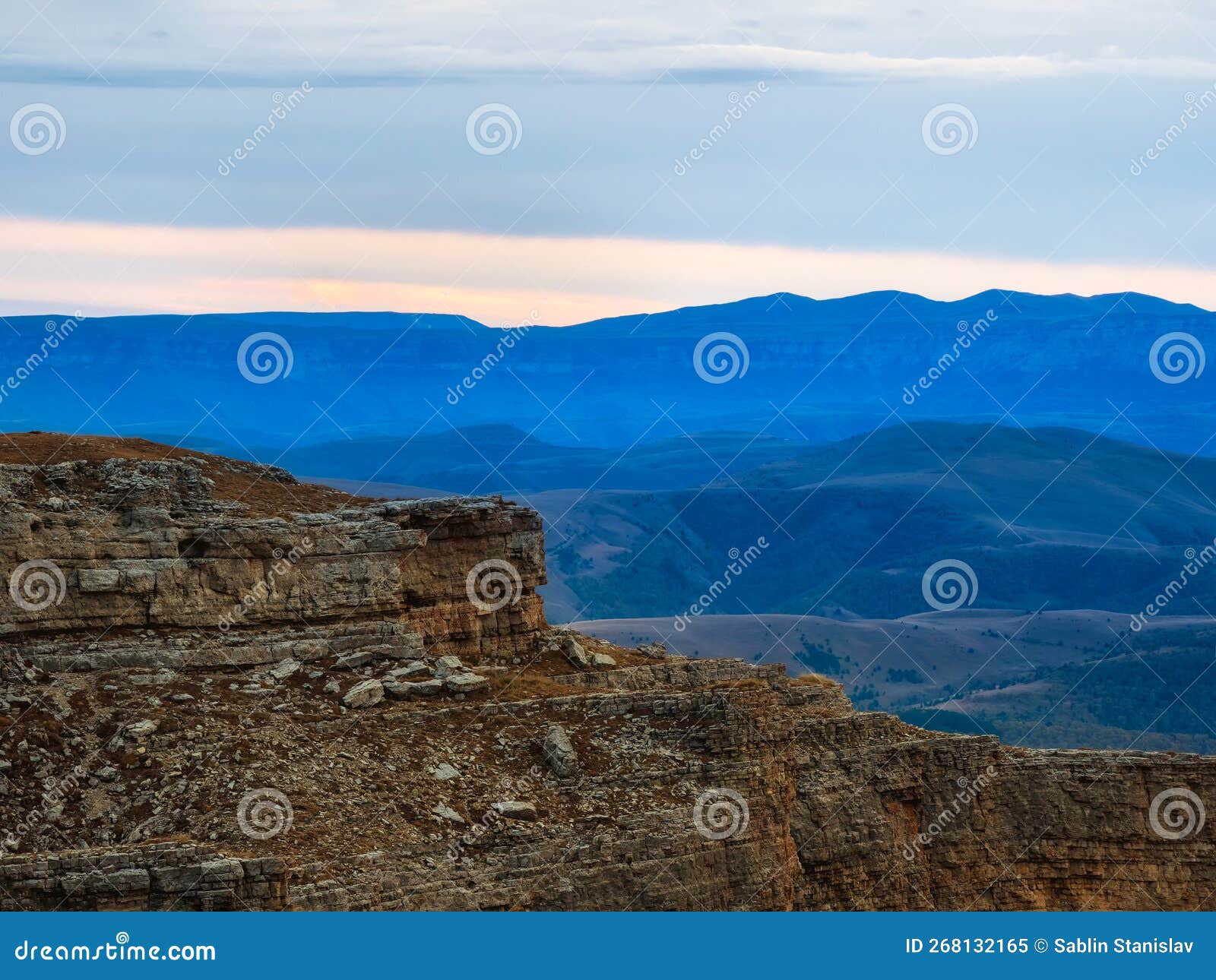Blue Hour in the Mountains. Dramatic Landscape with Wide Sharp Mountain ...
