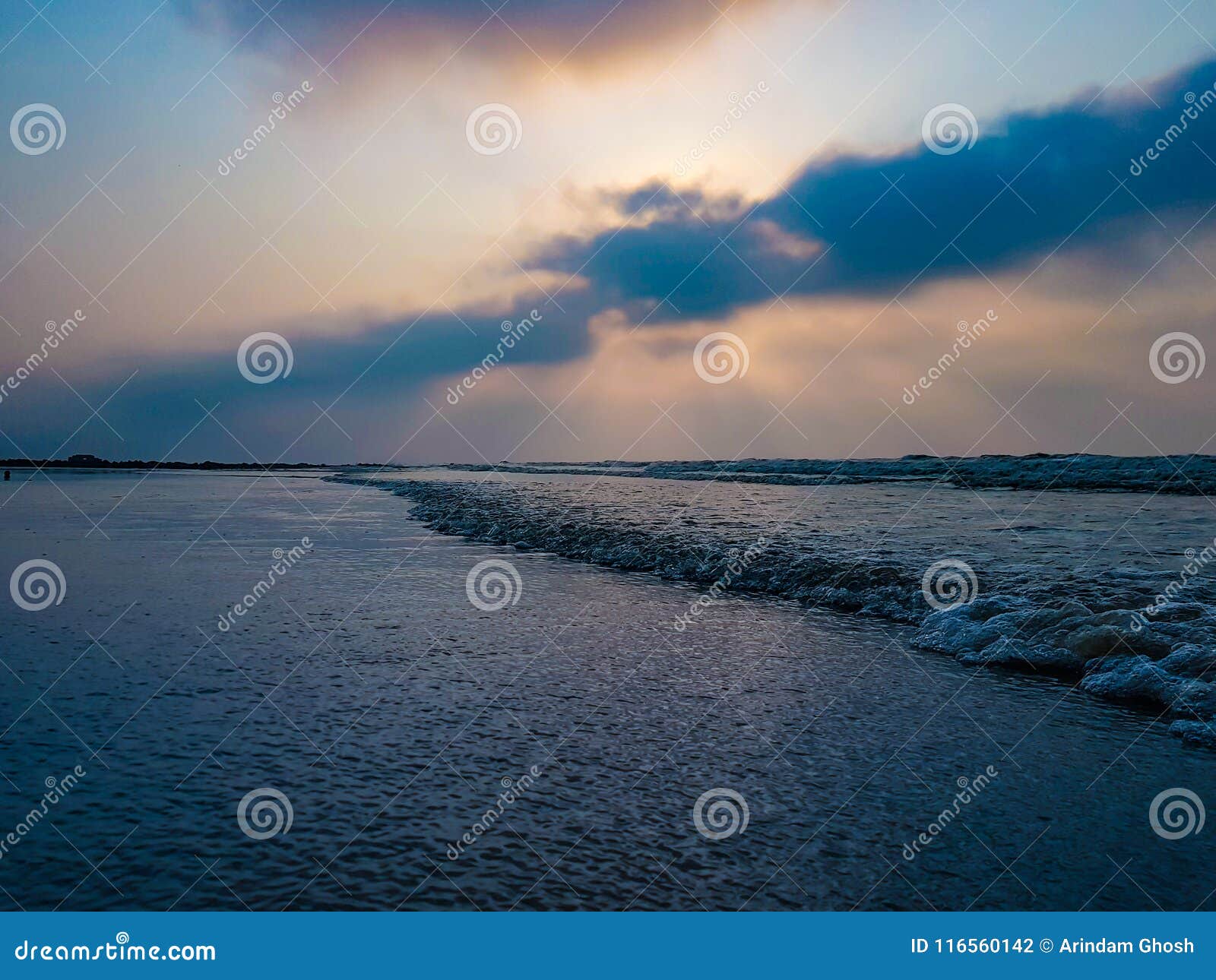 Blue Hour at the Sea. Waves Approaching the Shore during Sunrise Stock ...