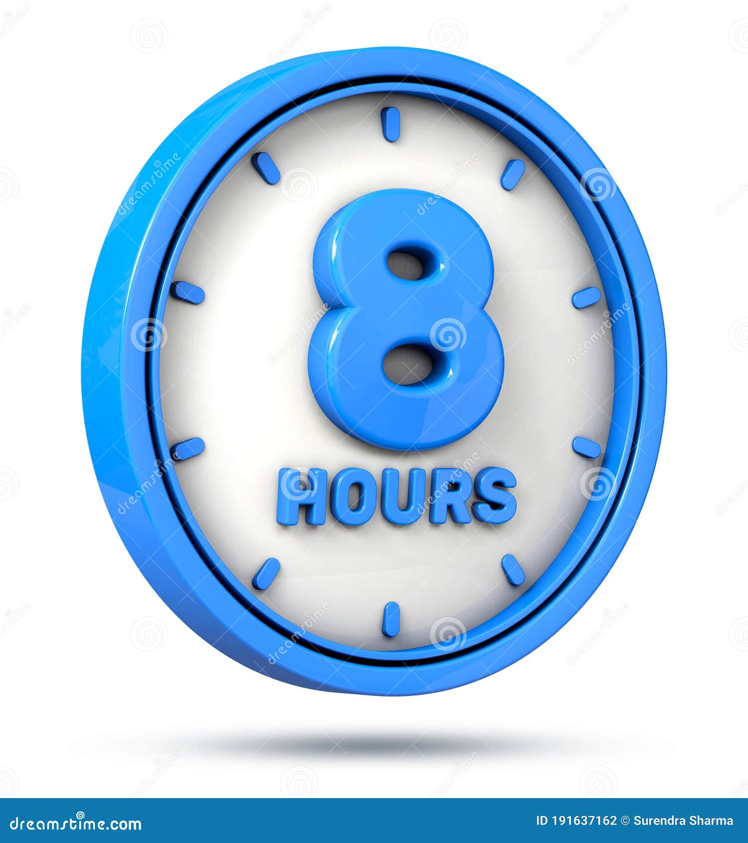 Blue 8 Hours on White Background. 8 Hrs Logo. 3d Illustration. Stock ...