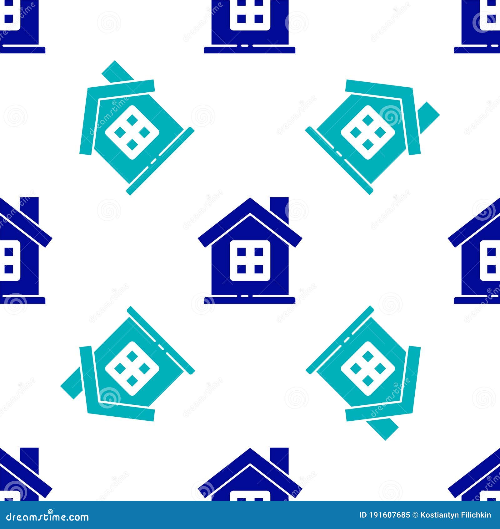 Blue House Icon Isolated Seamless Pattern on White Background. Home ...