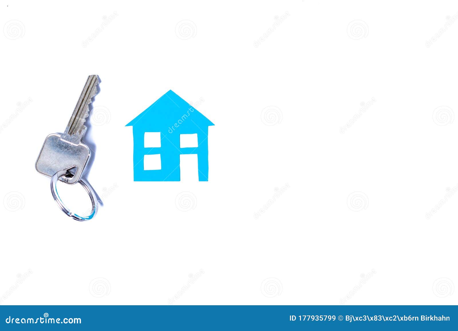 A Blue House and Keys Isolated on White Background Stock Image - Image ...