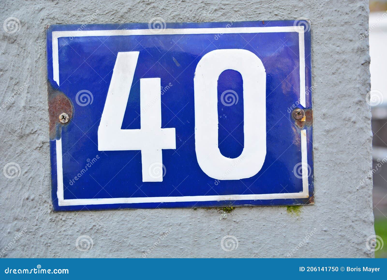 A Blue House Number Plaque, Showing the Number Forty Stock Photo ...