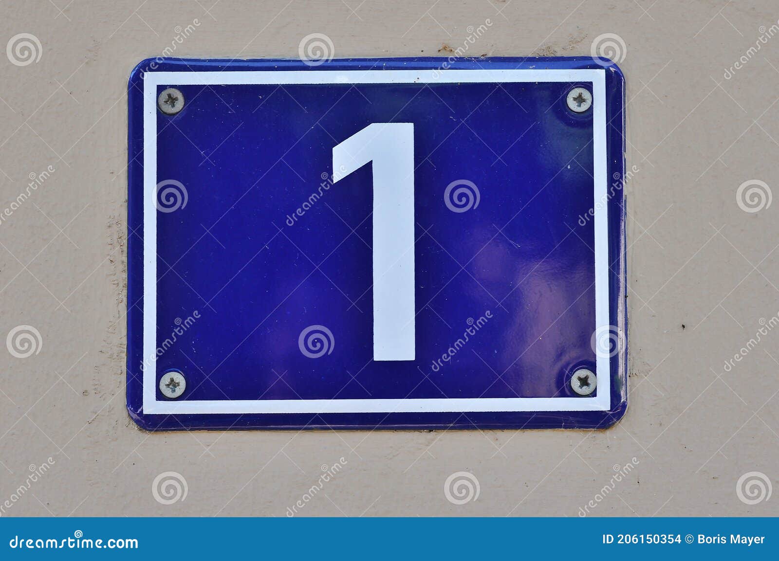 A Blue House Number Plaque, Showing the Number One Stock Photo - Image ...