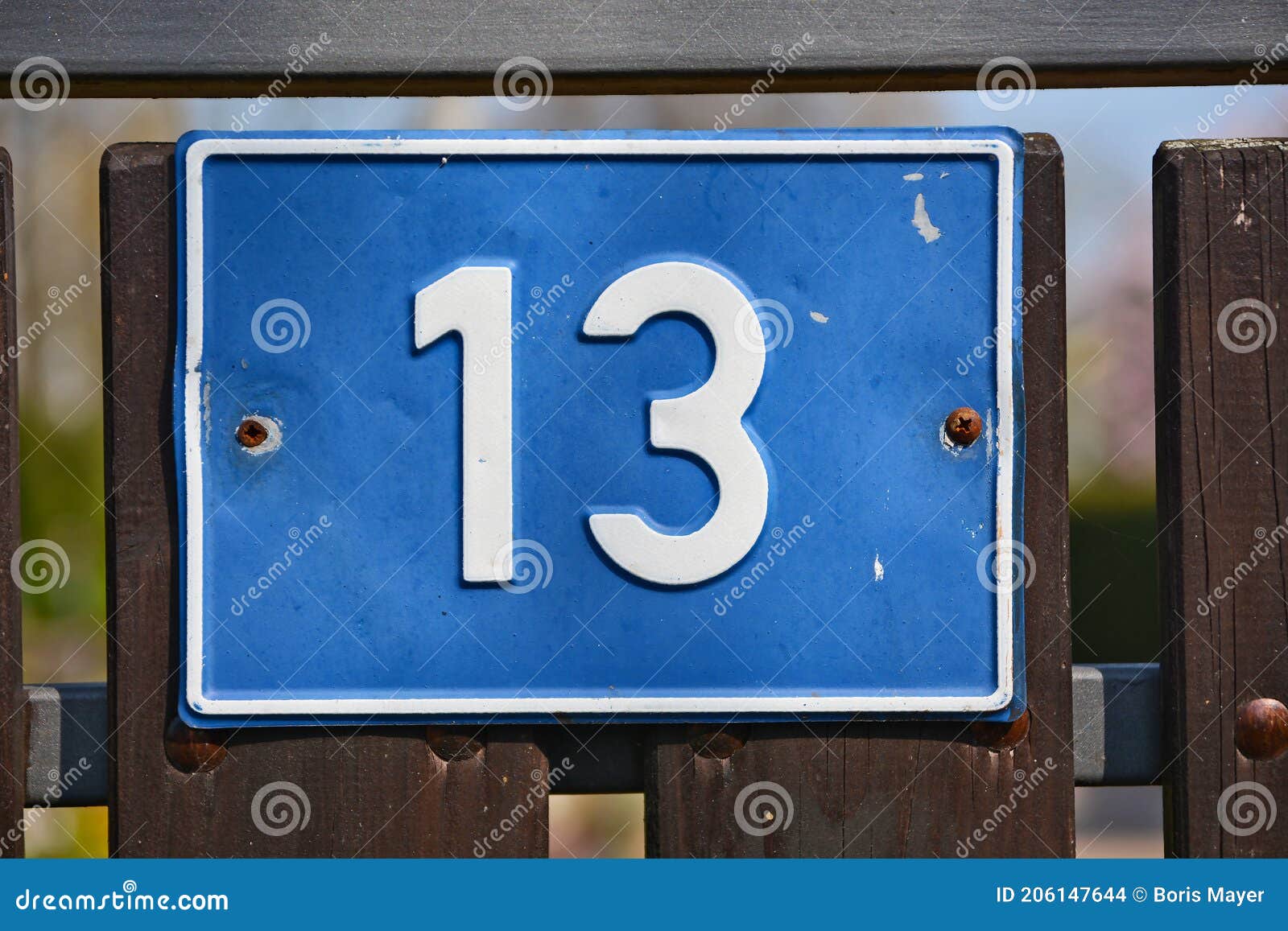 A Blue House Number Plaque, Showing the Number Thirteen Stock Photo ...