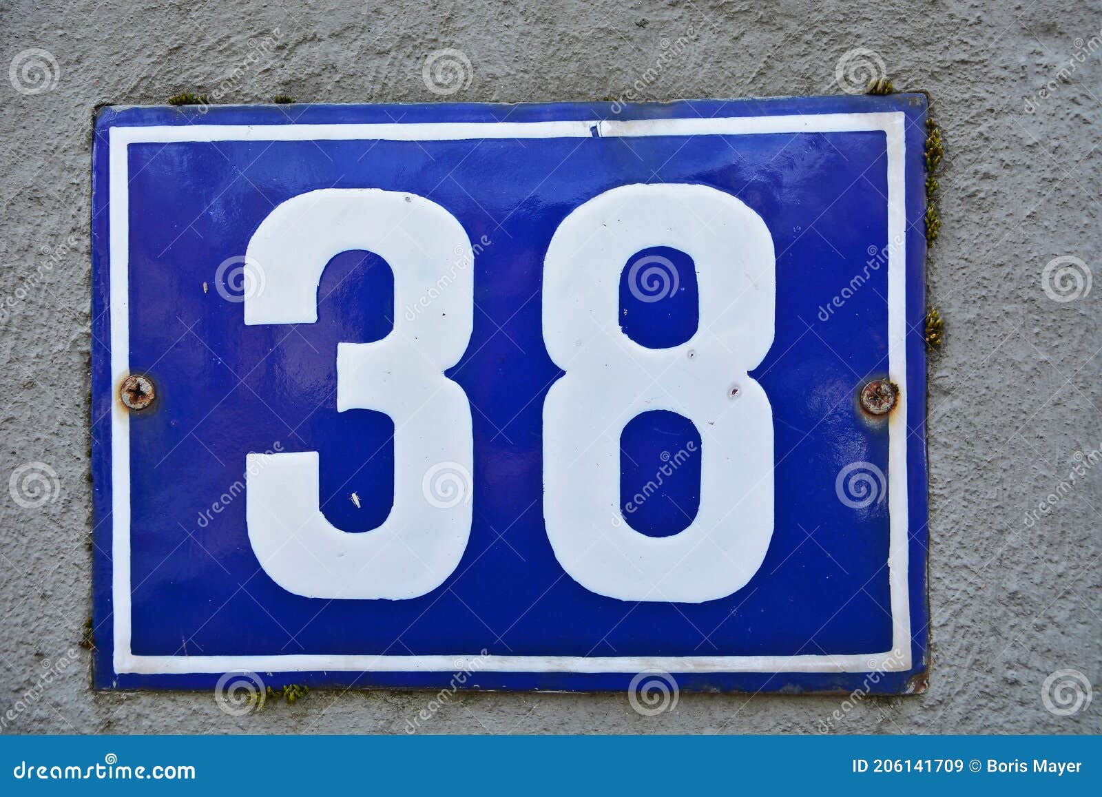 A Blue House Number Plaque, Showing the Number Thirty Eight Stock Image ...