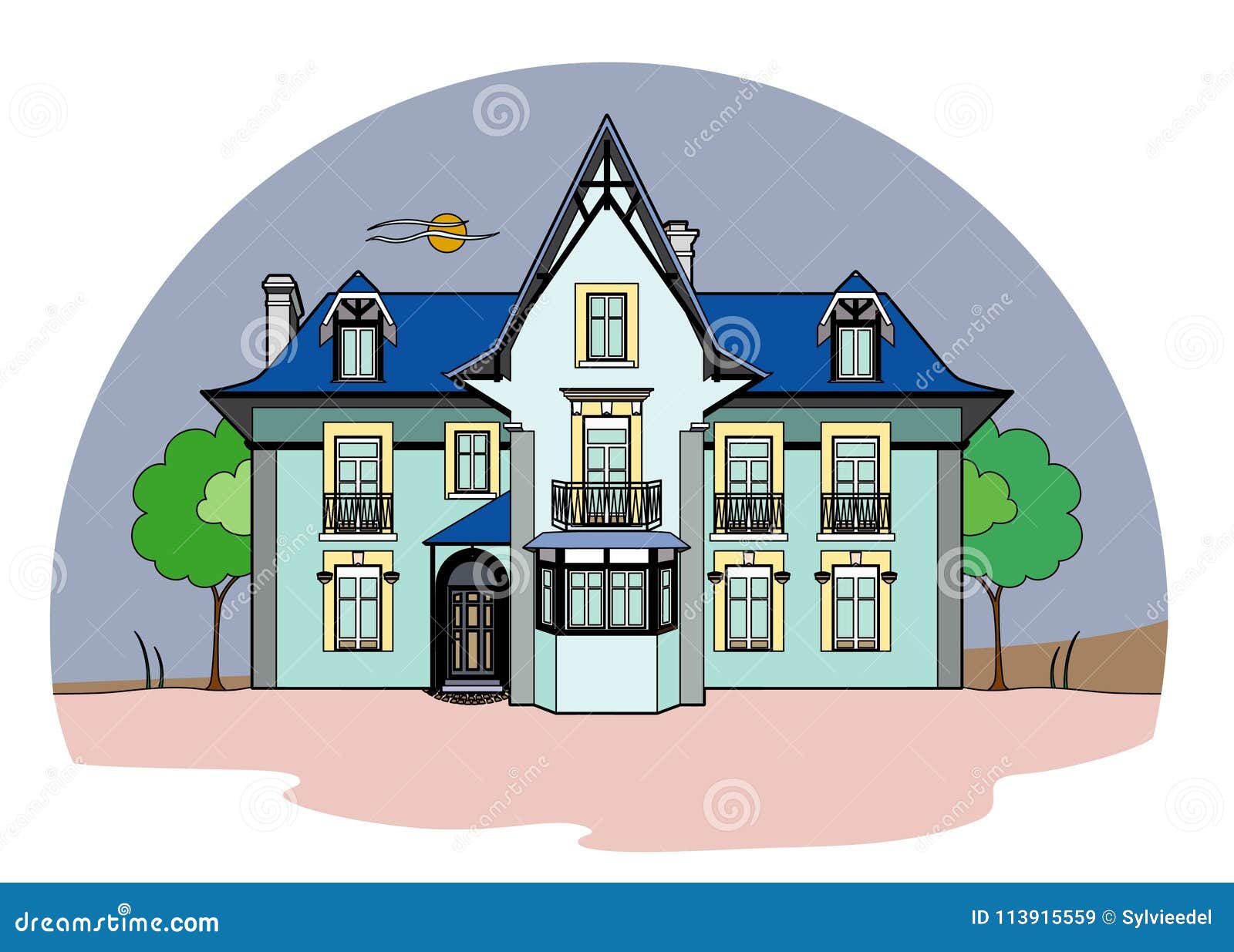 The blue house stock vector. Illustration of nice, mansion - 113915559