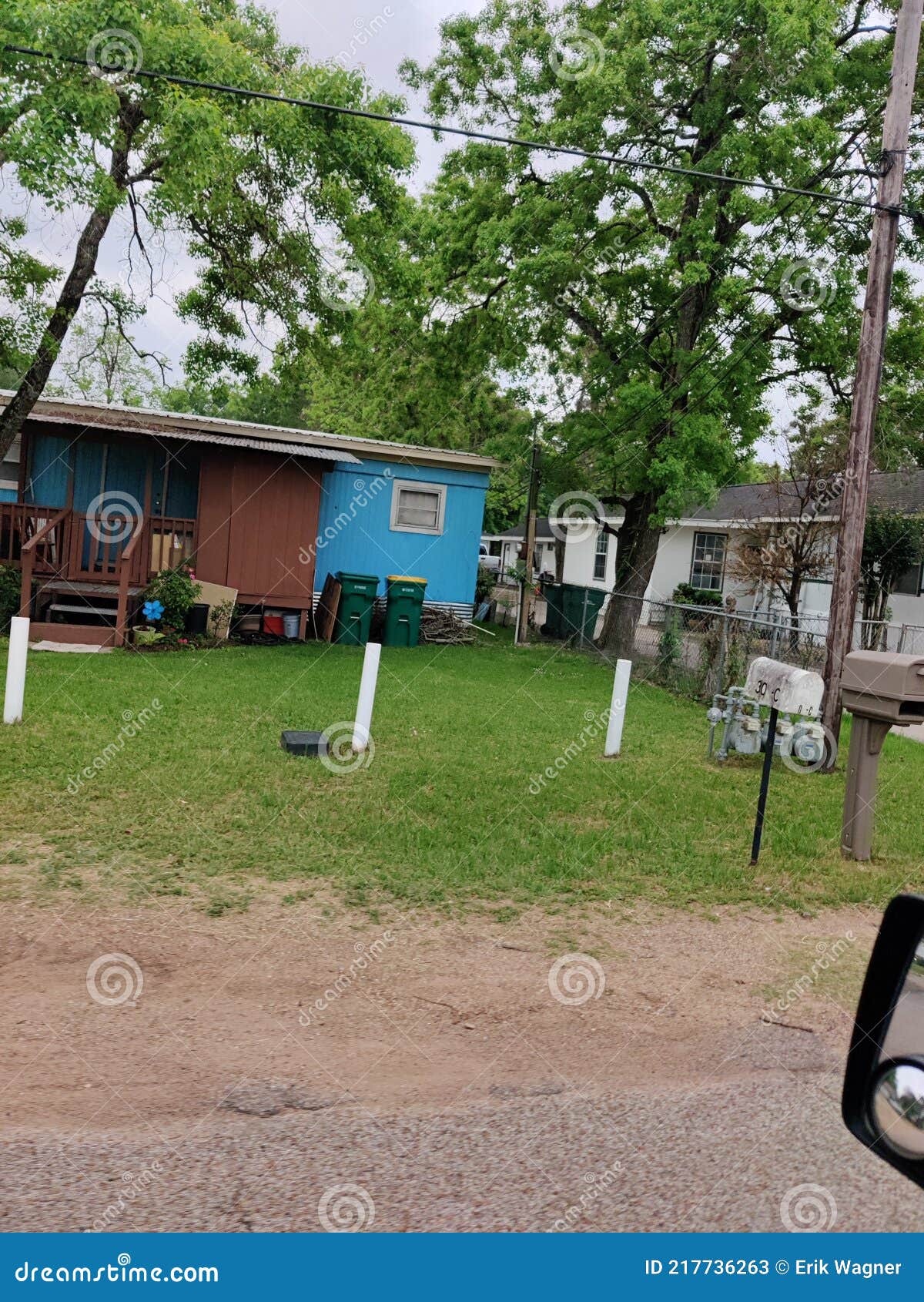 Blue House yard stock image. Image of yard, backyard - 217736263