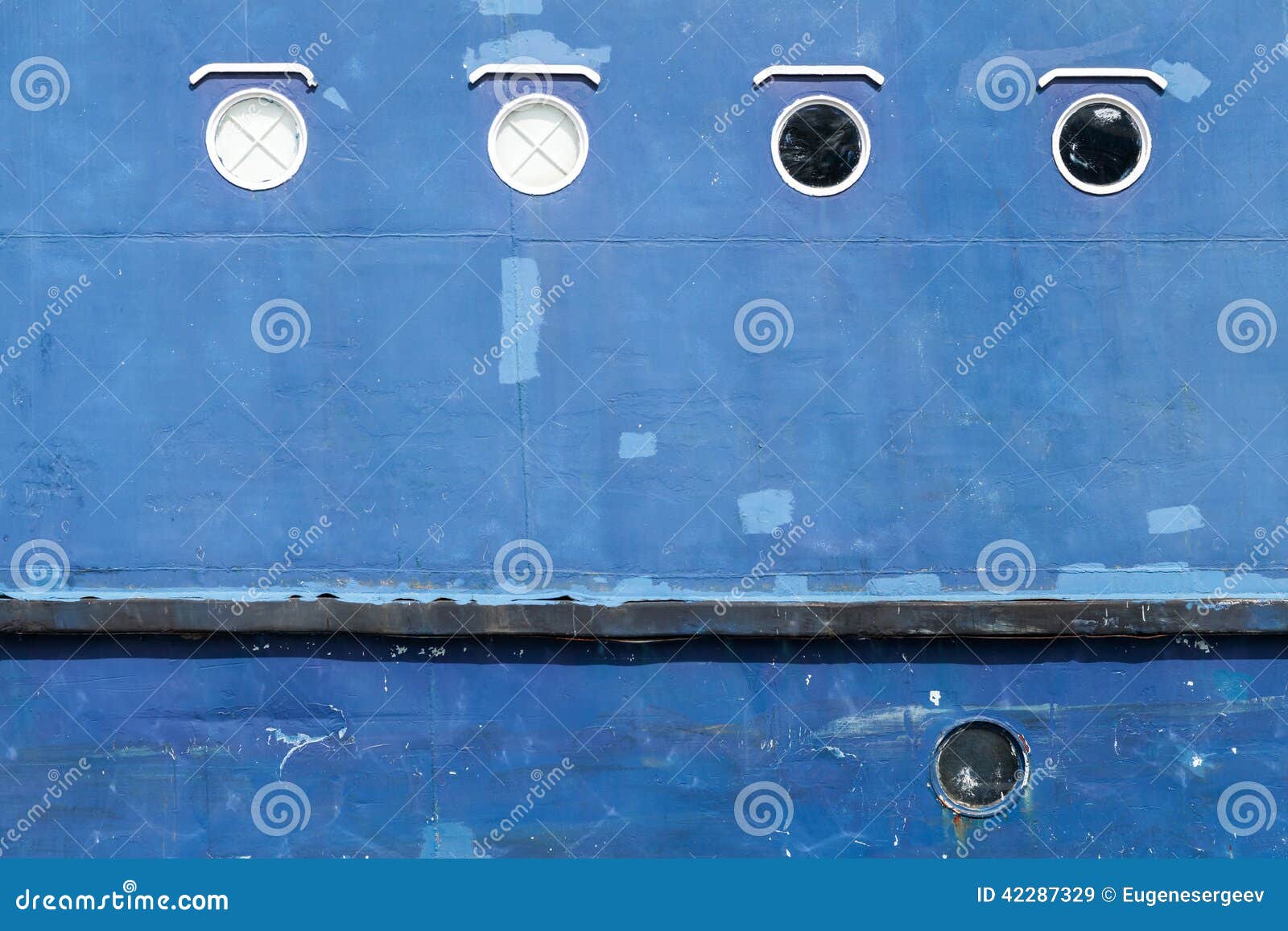 Blue Hull of Old Ship Texture with Round Portholes Stock Image - Image ...