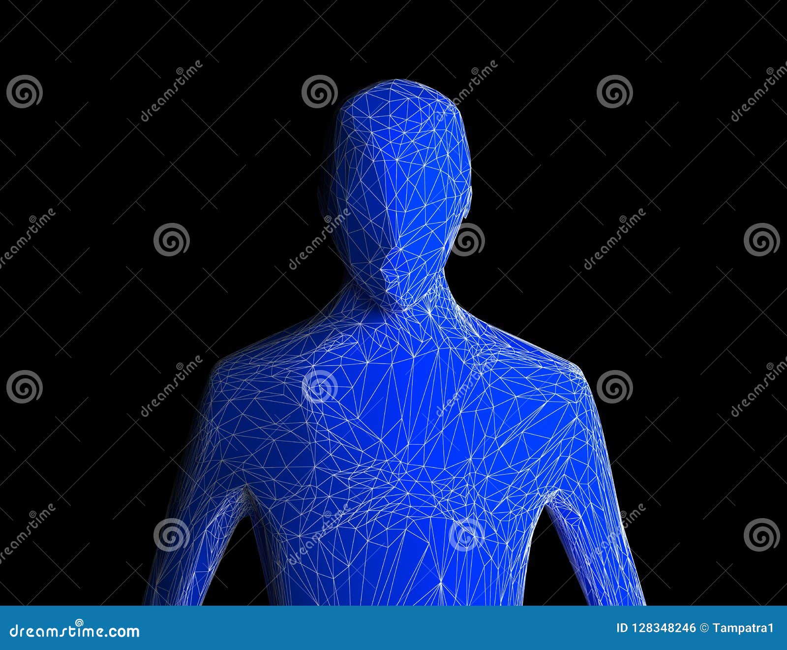 Blue Human Body Isolated on Black Background. Artificial Intelligence ...