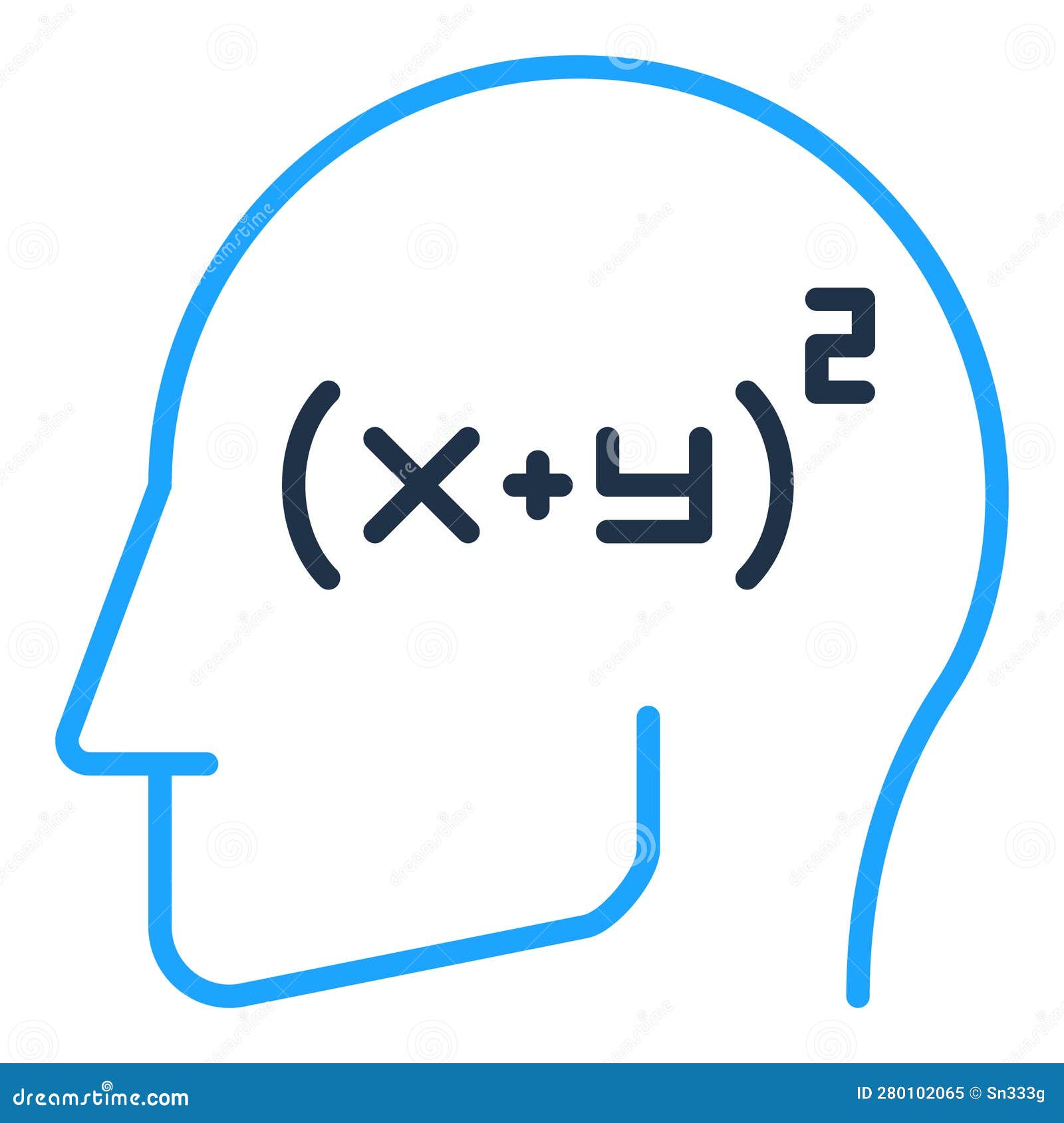 Blue Human Head with Math Mind Vector Concept Creative Line Icon Stock ...