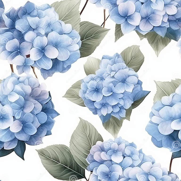 Blue Hydrangea Floral Seamless Pattern on White Background Stock Photo ...