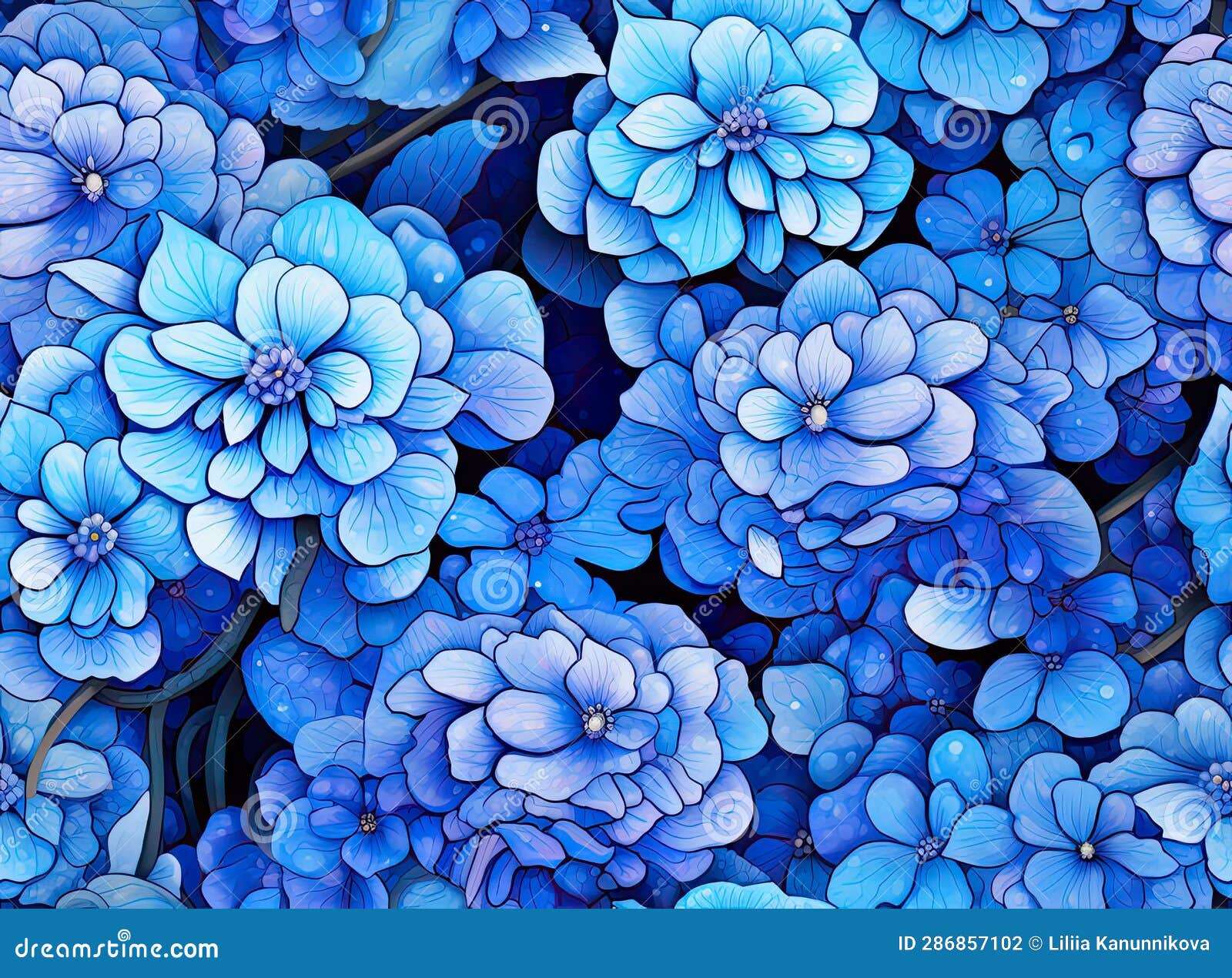 Blue Hydrangea Hydrangea Macrophylla or Hortensia Flower with Dew in ...