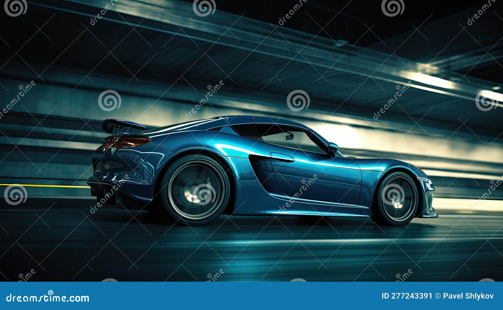 Blue Hypercar Moves at High Speed in a Tunnel Stock Illustration ...