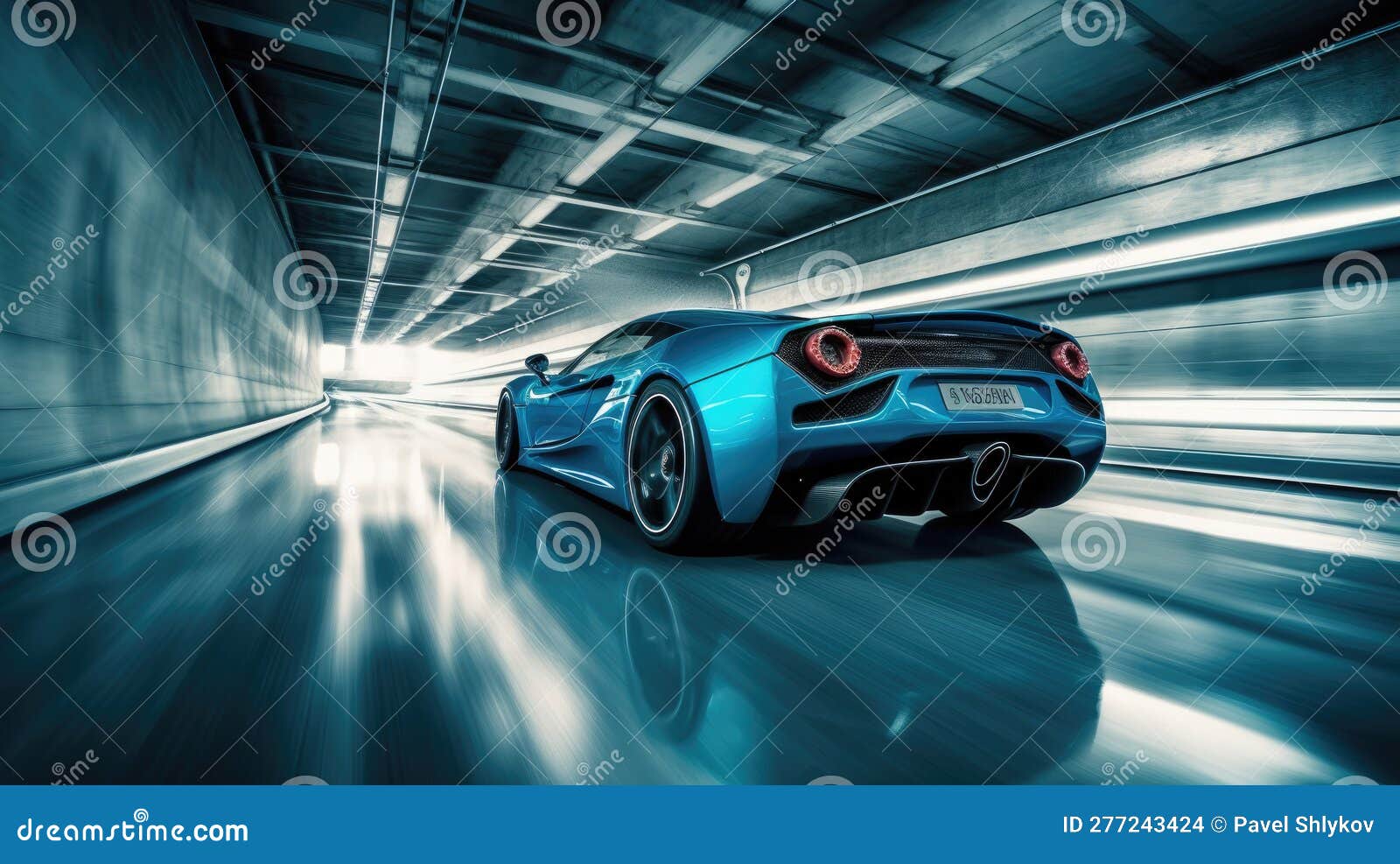 Blue Hypercar Moves at High Speed in a Tunnel Stock Illustration ...