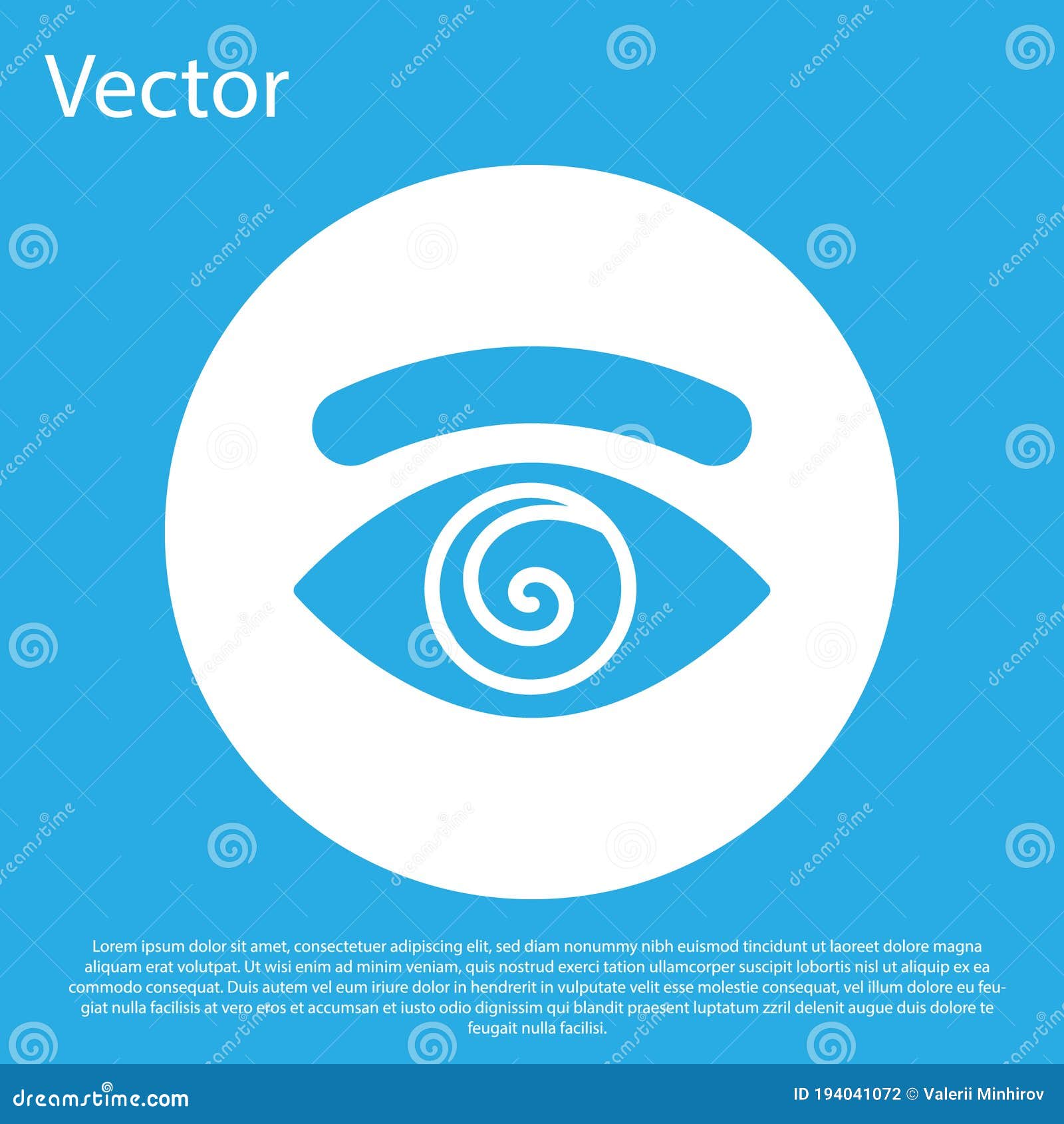 Blue Hypnosis Icon Isolated on Blue Background. Human Eye with Spiral ...