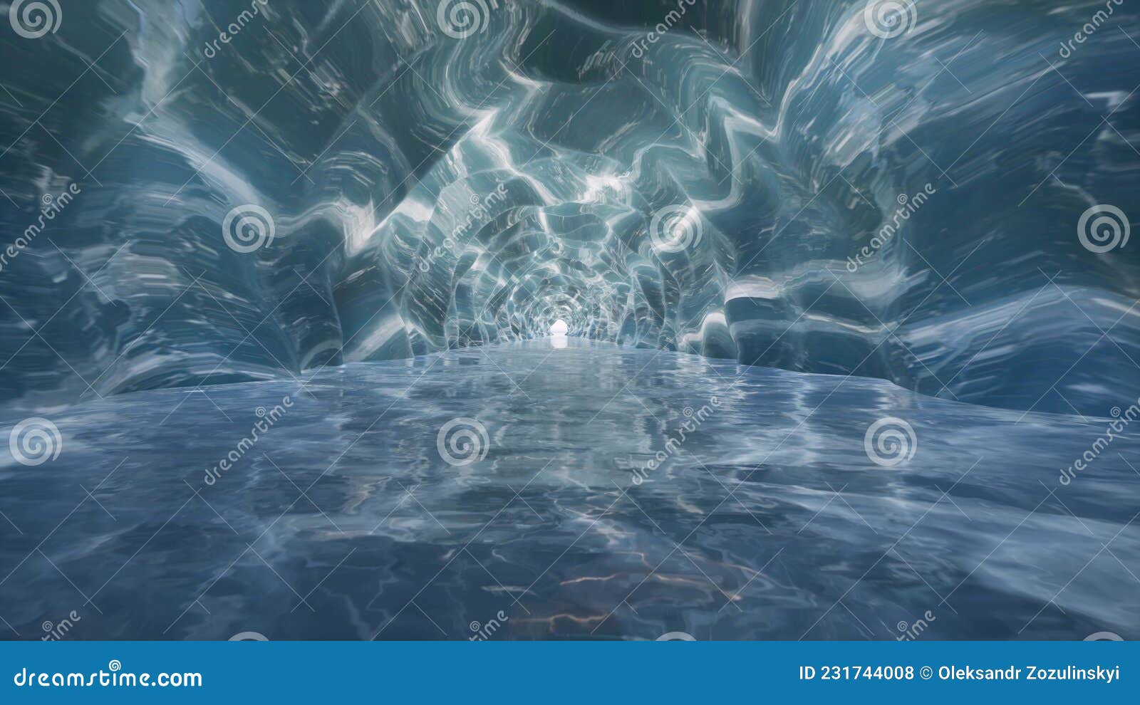 Blue Ice CAVE and River Winter Day Snow Cold Landscape Stock ...
