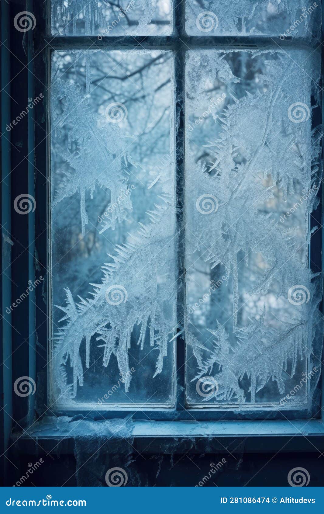 Blue Ice Crystals Forming on Window Stock Illustration - Illustration ...