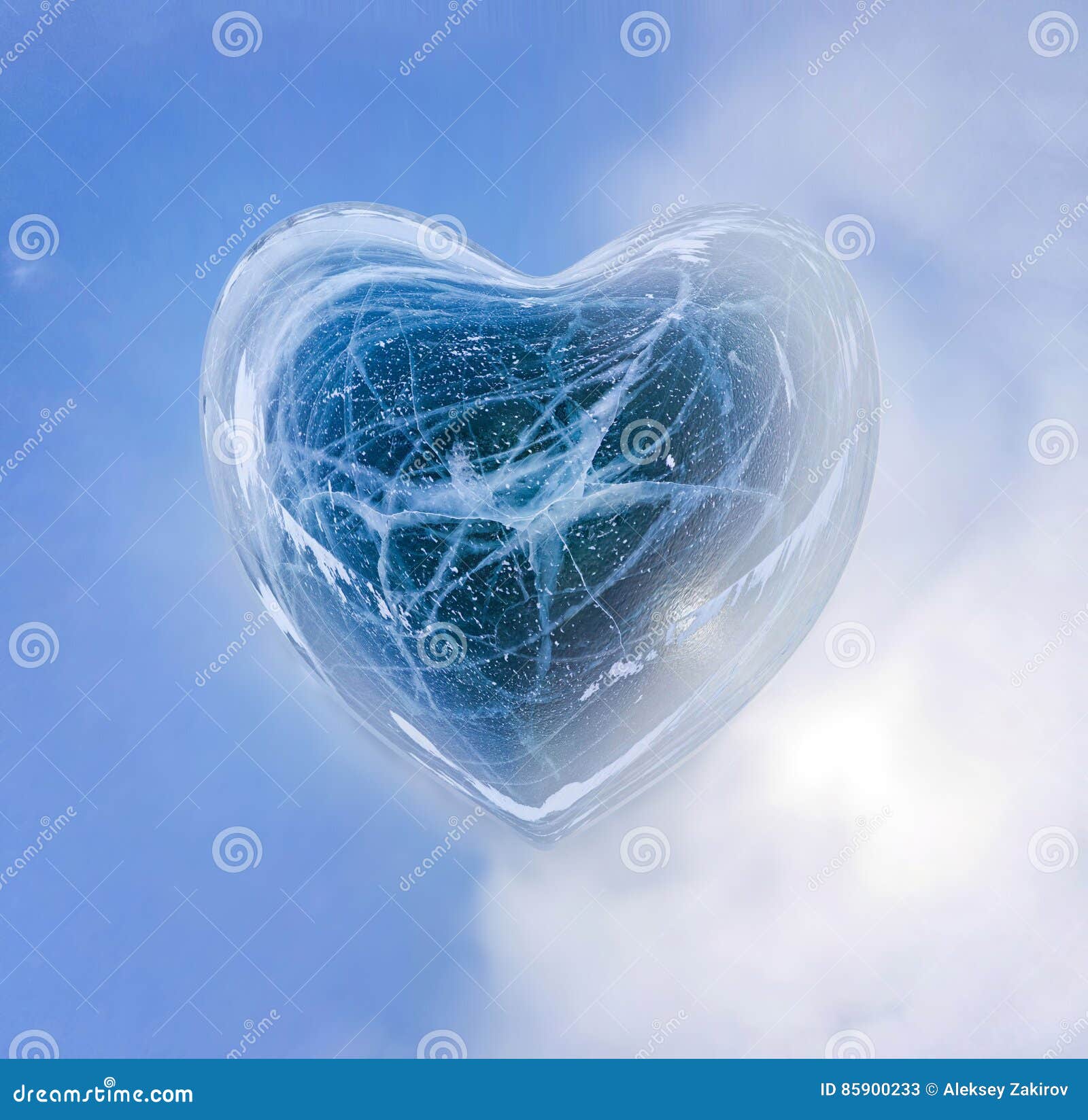 Blue Ice Heart with Bubbles and Cracks Isolate Stock Image - Image of ...