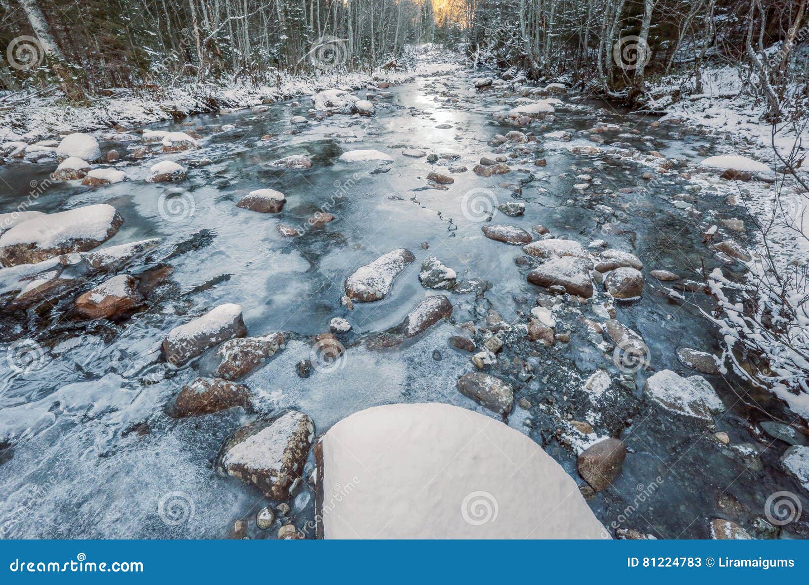 Blue ice at the river stock image. Image of snow, stones - 81224783