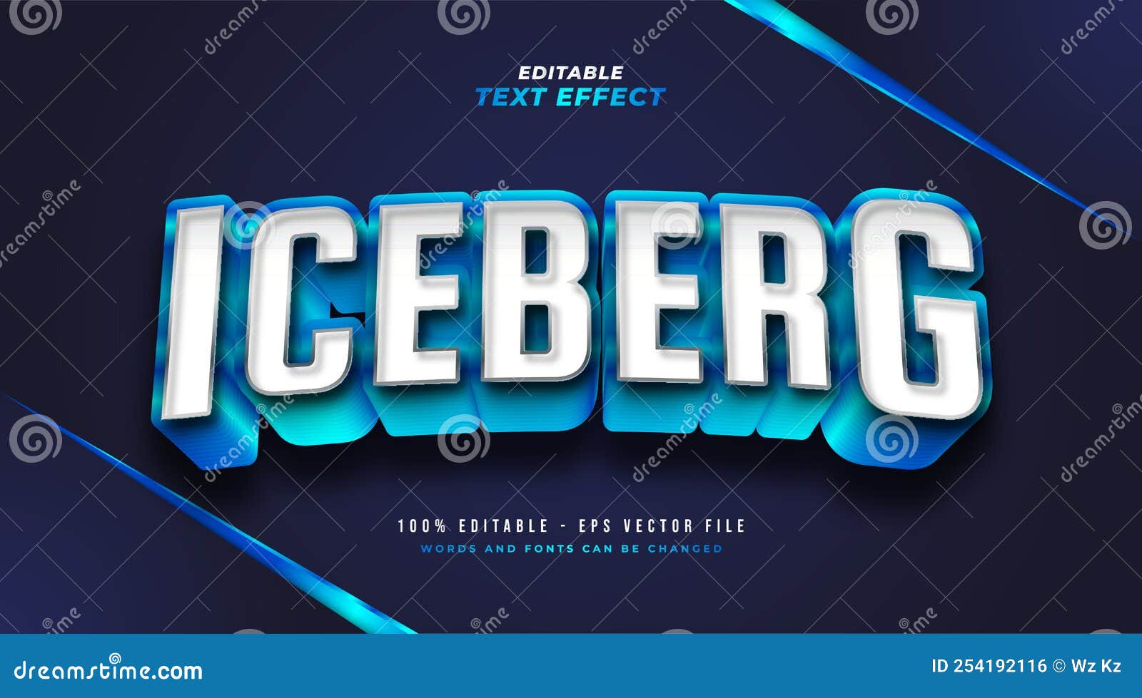 Blue Iceberg Text Style with 3D Embossed Effect Stock Vector ...