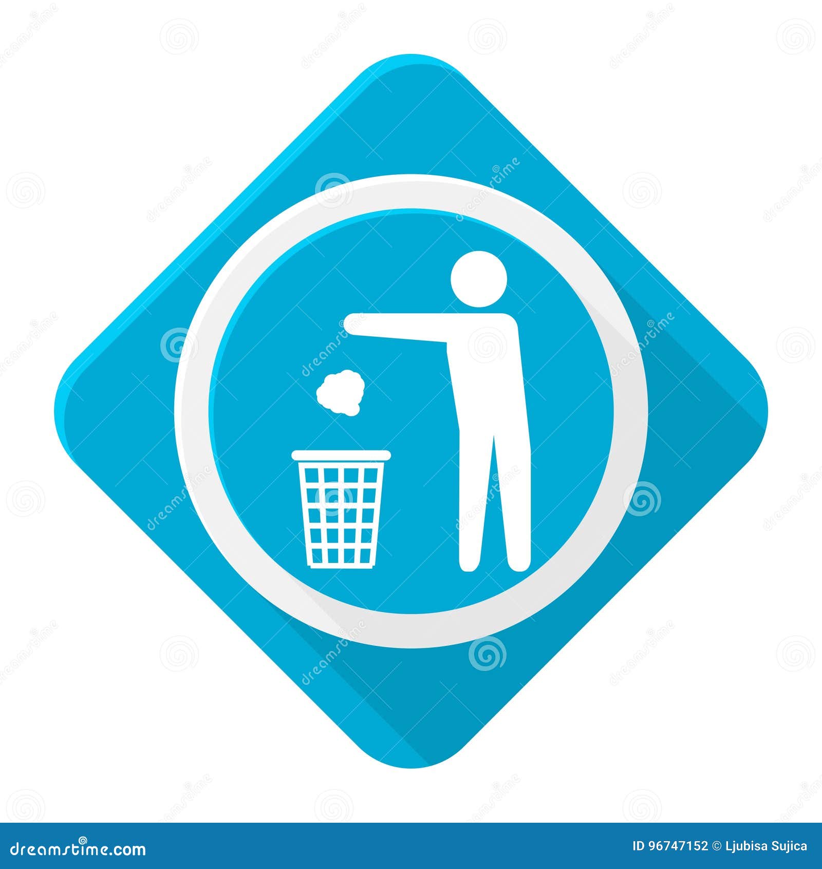 Blue Icon Man Throwing Garbage into Trash with Long Shadow Stock Vector ...