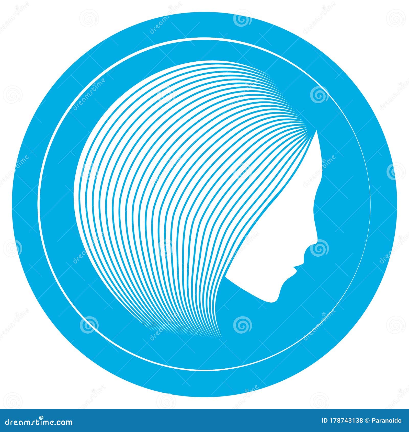 Blue Icon with Simple Woman Profile Stock Vector - Illustration of ...