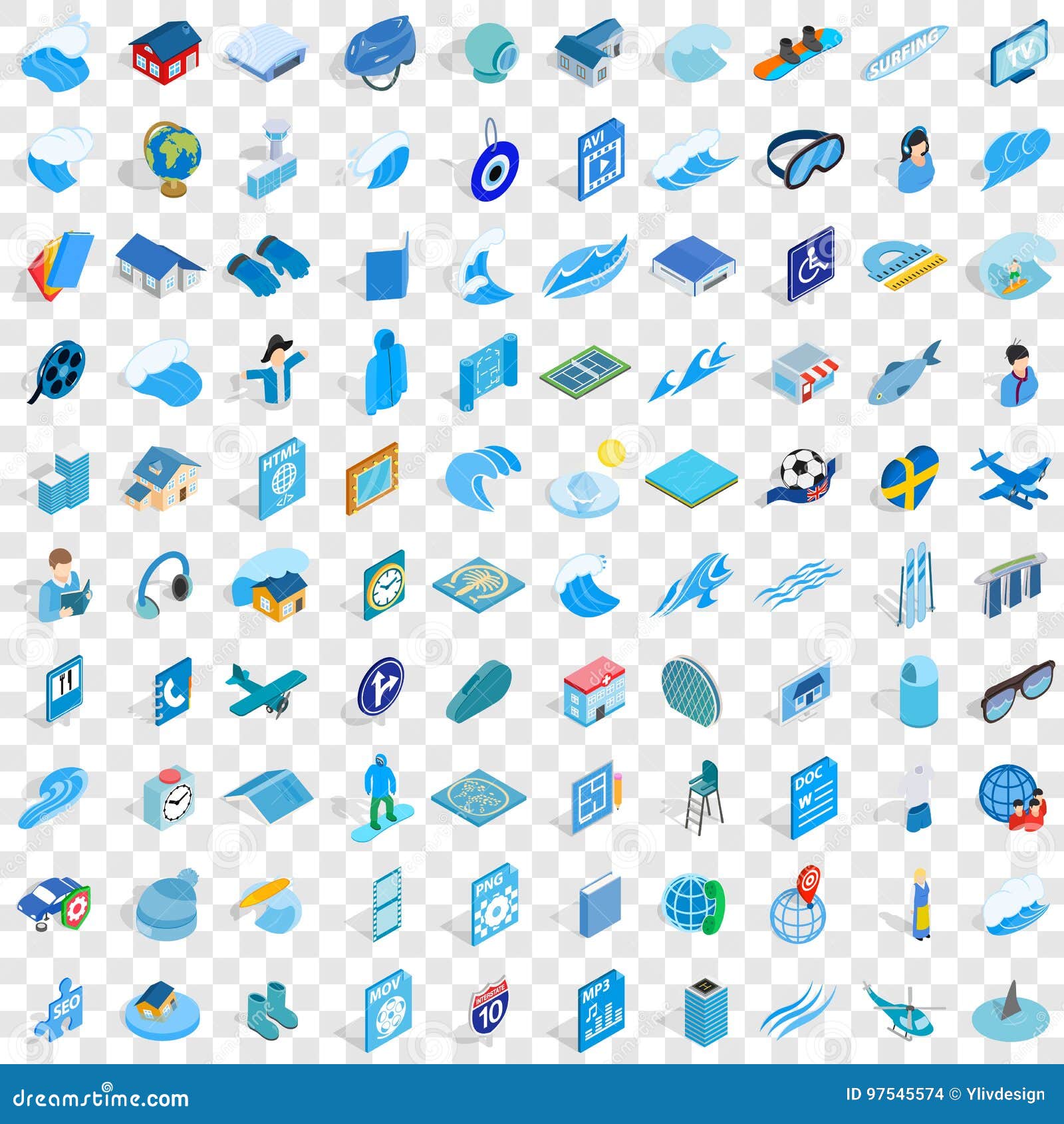 100 Blue Icons Set, Isometric 3d Style Stock Vector - Illustration of ...