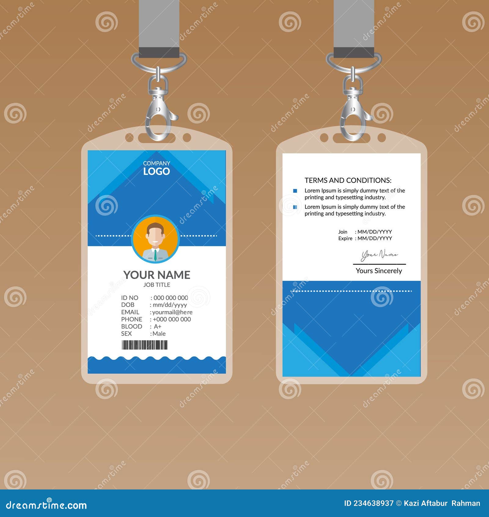 Blue ID Card Design Template Stock Vector - Illustration of layered ...