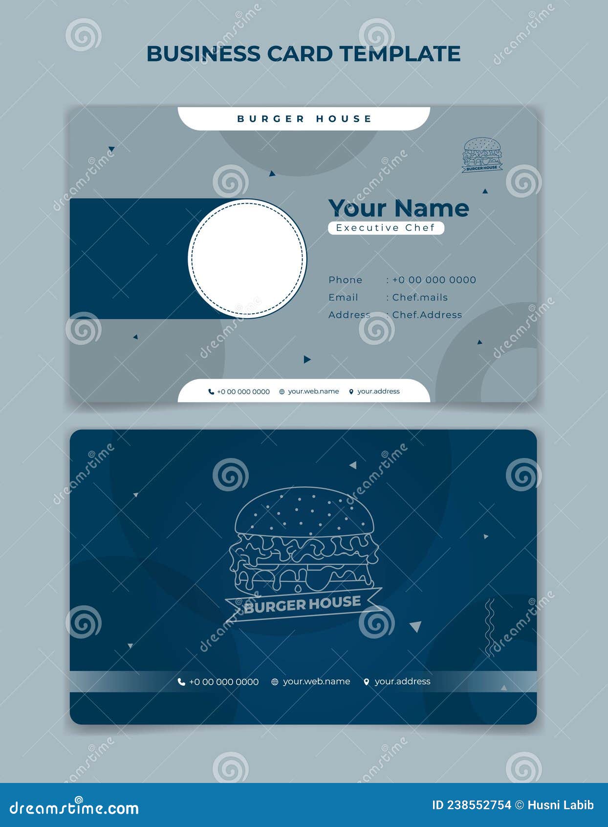 Blue ID Card with Simple Circle and Burger Design. Restaurant ID Card ...