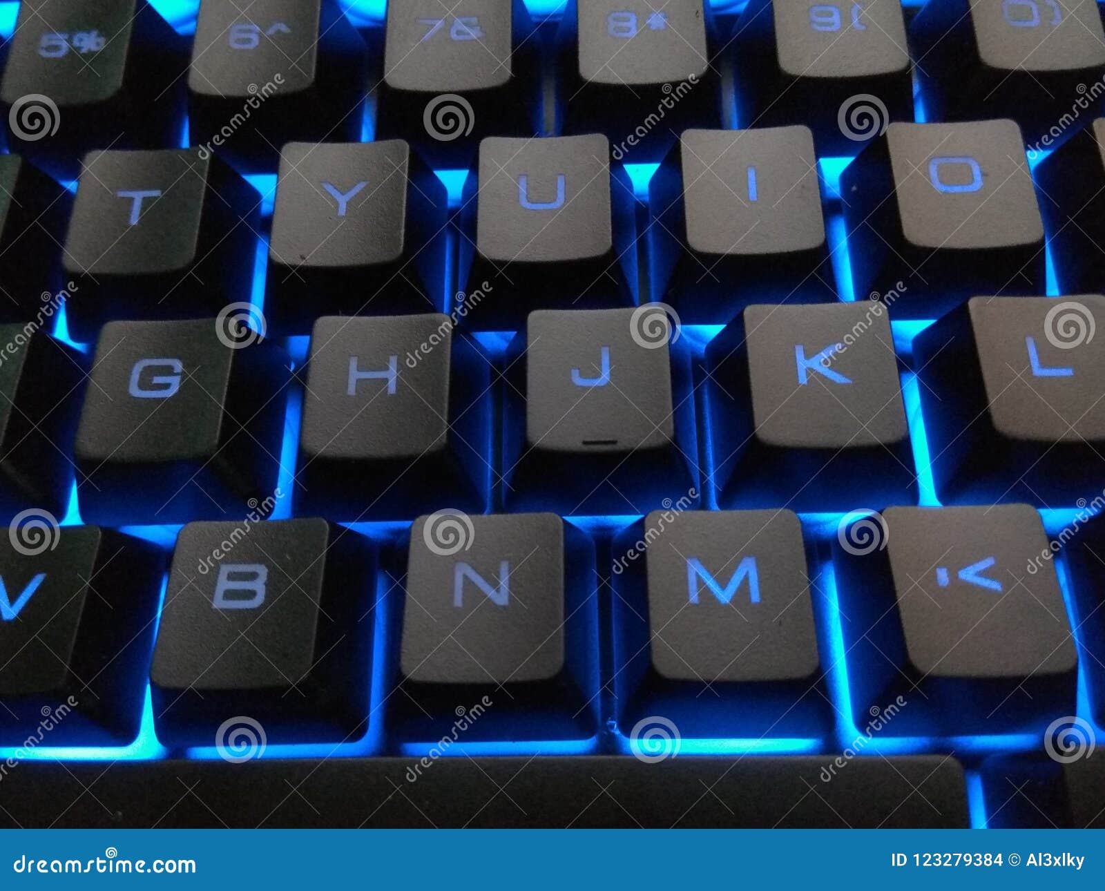 Blue Illuminated Back-light Keyboard. Computer Keyboar. Stock Photo ...