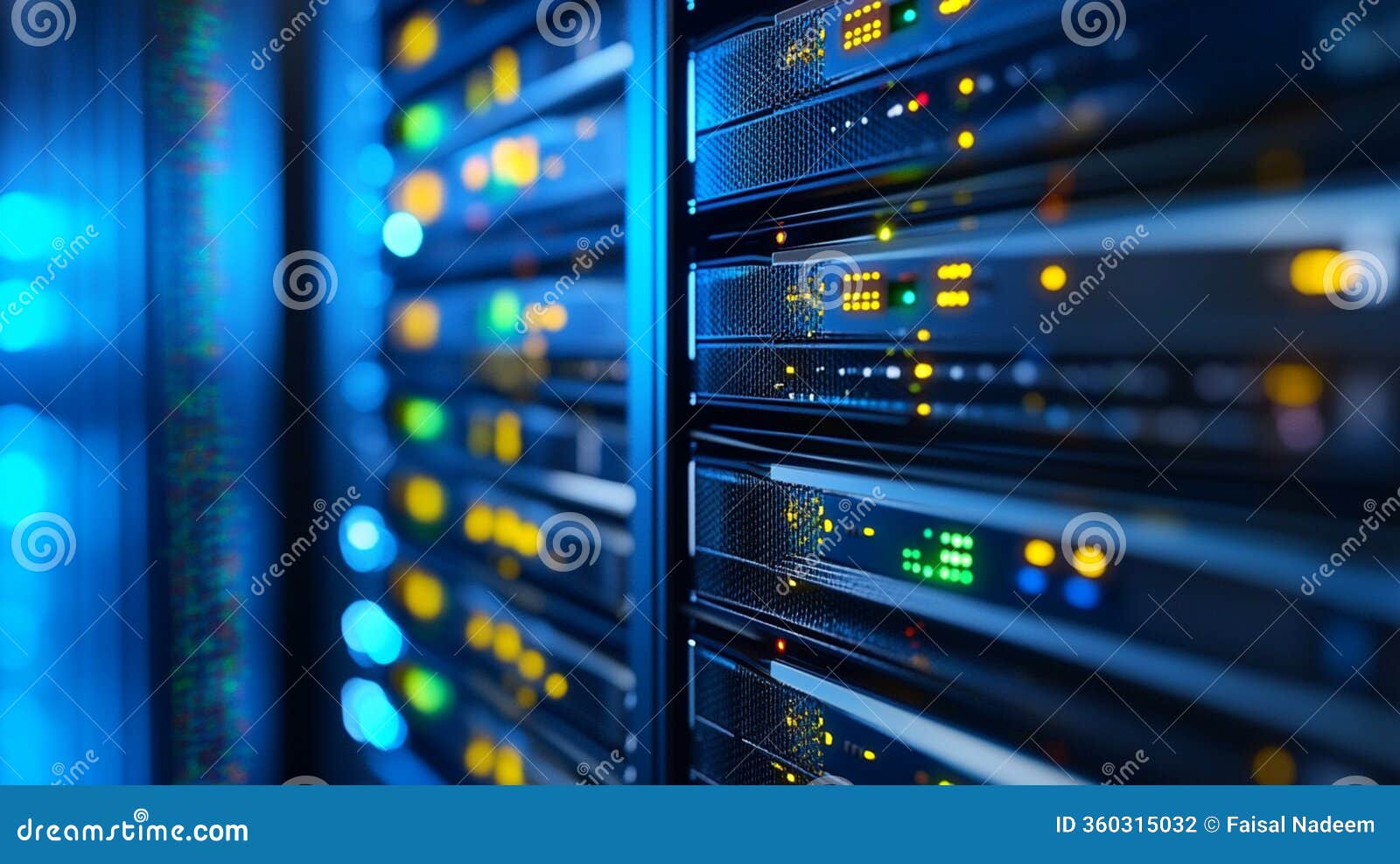 Blue Illuminated Server Rack Modern Technology Data Center Network Web ...