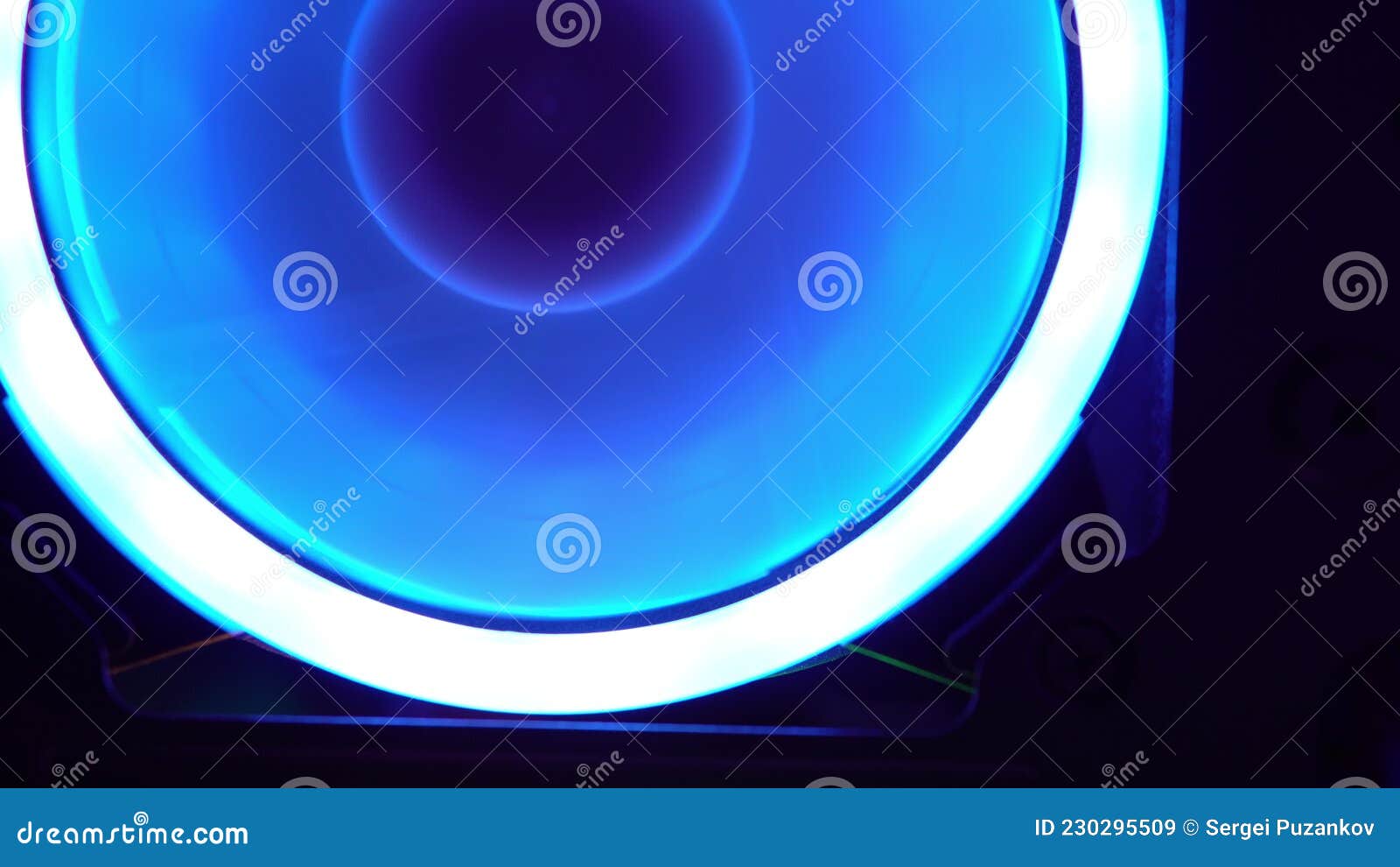 Blue Illumination of the Fan in the Pc Case. Blue Blades Spin To Cool ...