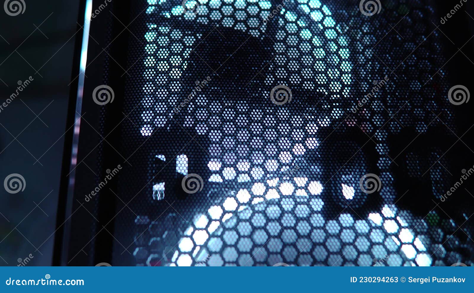 Blue Illumination of the Fan in the Pc Case. Blue Blades Spin To Cool ...