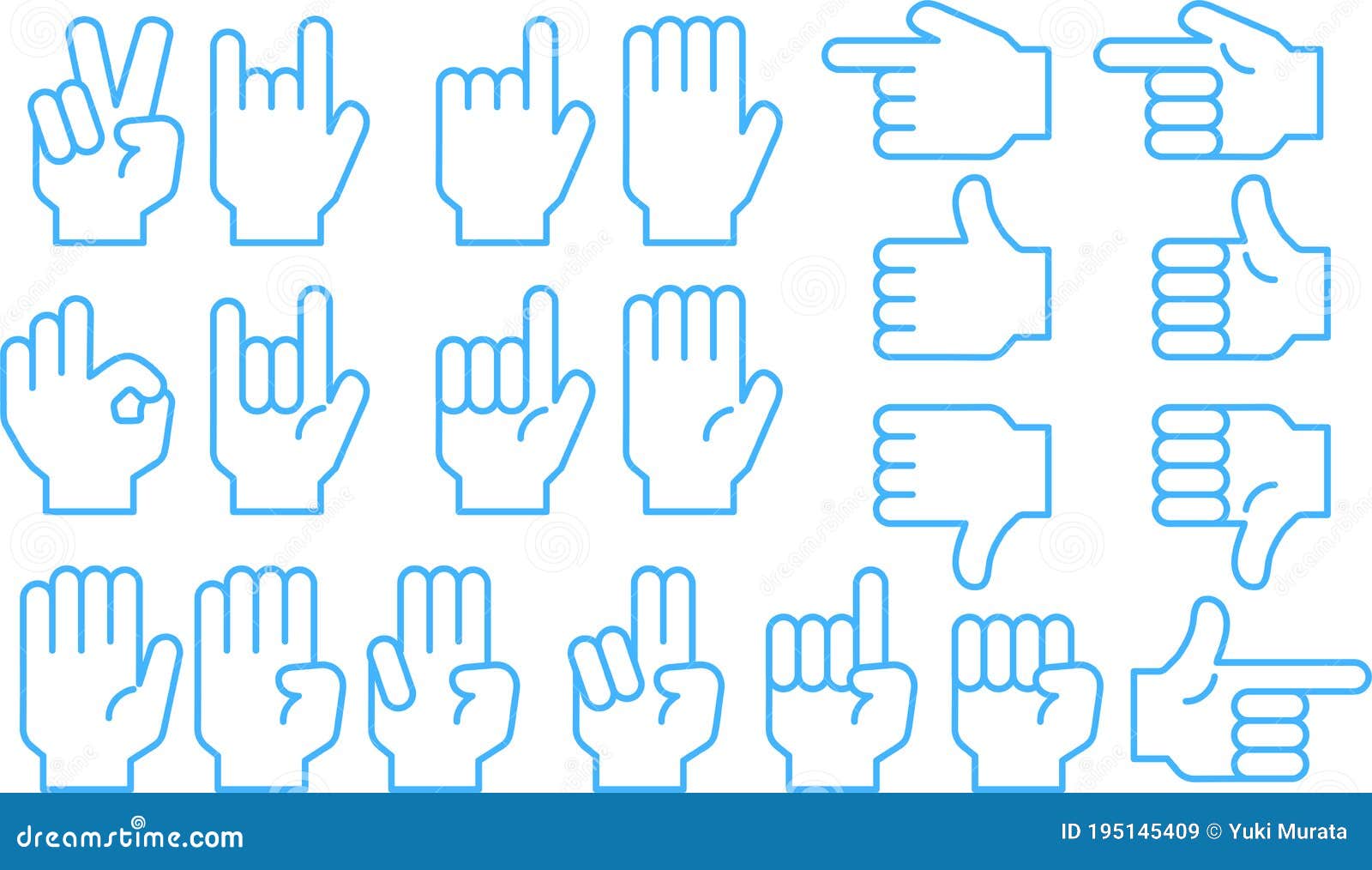 Blue Illustration of a Hand Sign Set Stock Vector - Illustration of ...