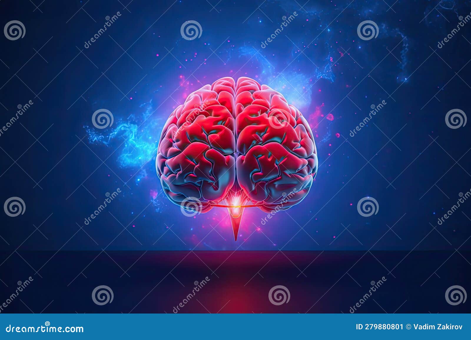 Blue Illustration of the Human Brain on a Blue Background with Red Zone ...