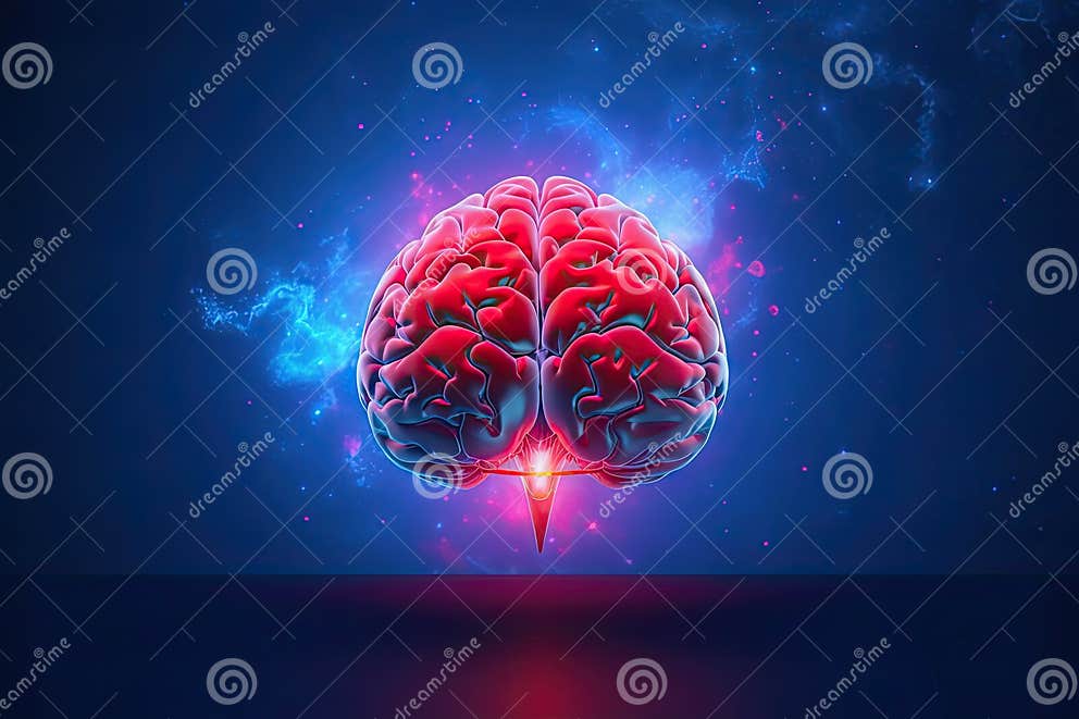 Blue Illustration of the Human Brain on a Blue Background with Red Zone ...