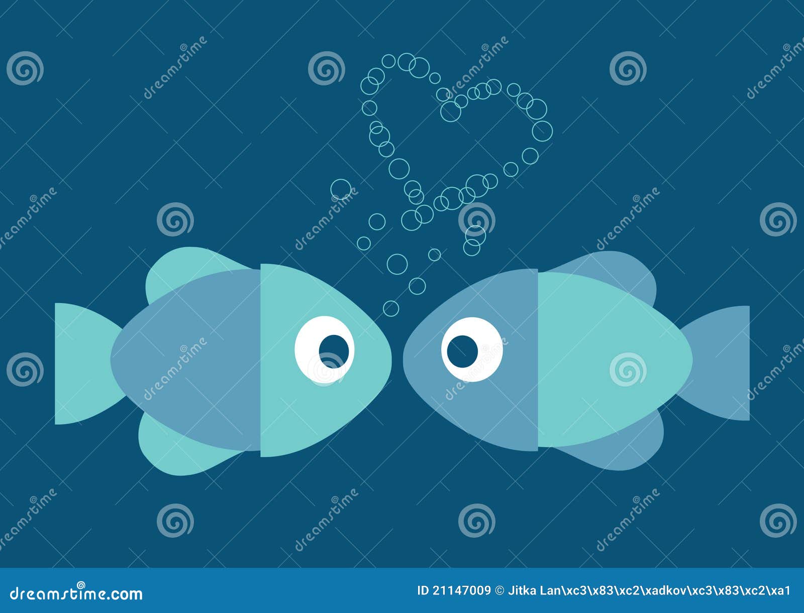 Blue Illustration of Two Fish in Love and Heart Stock Illustration ...