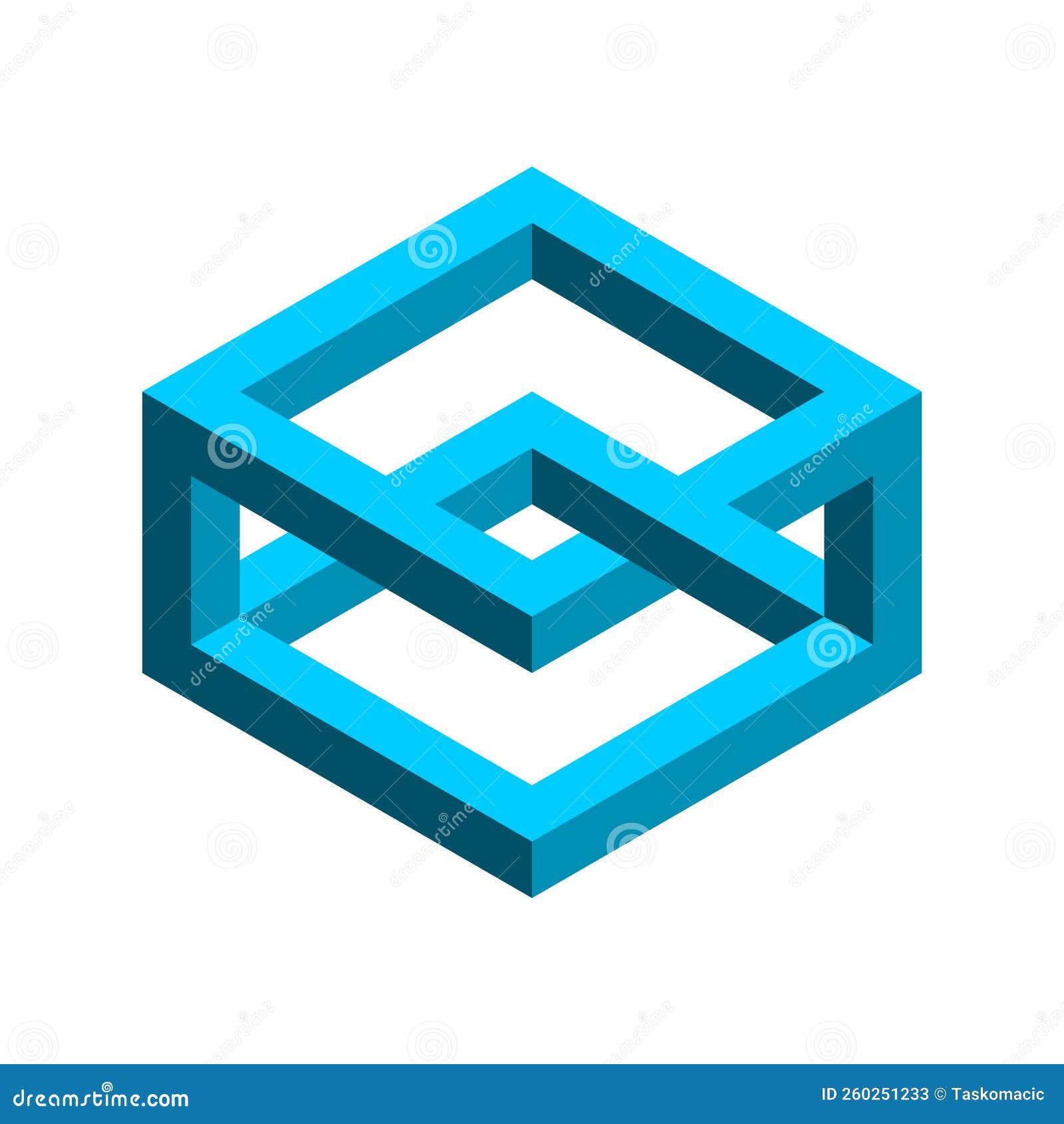 Blue Impossible Rectangle. Esher Penrose Geometric Object. Stock Vector ...